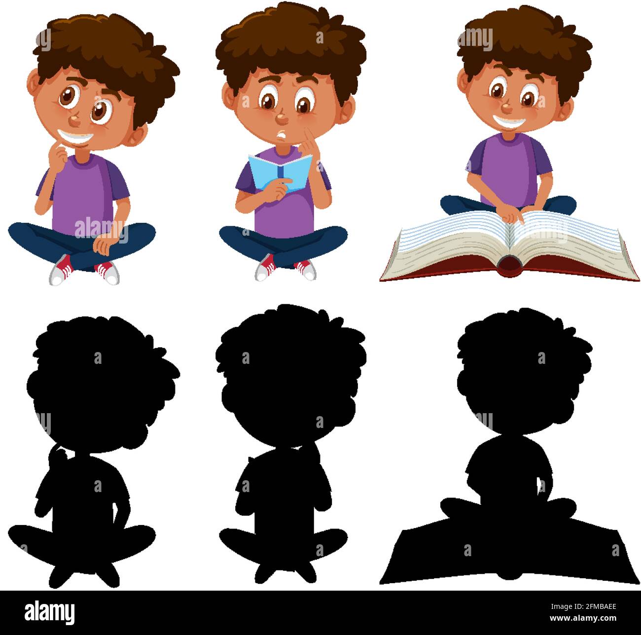 Set of a boy cartoon character in different positions with its ...