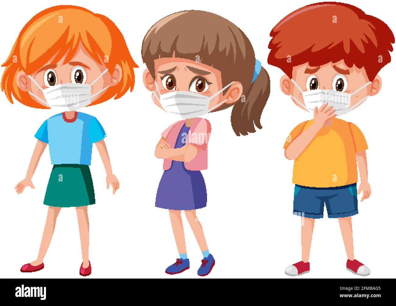 Set of different kids wearing mask cartoon character illustration Stock ...
