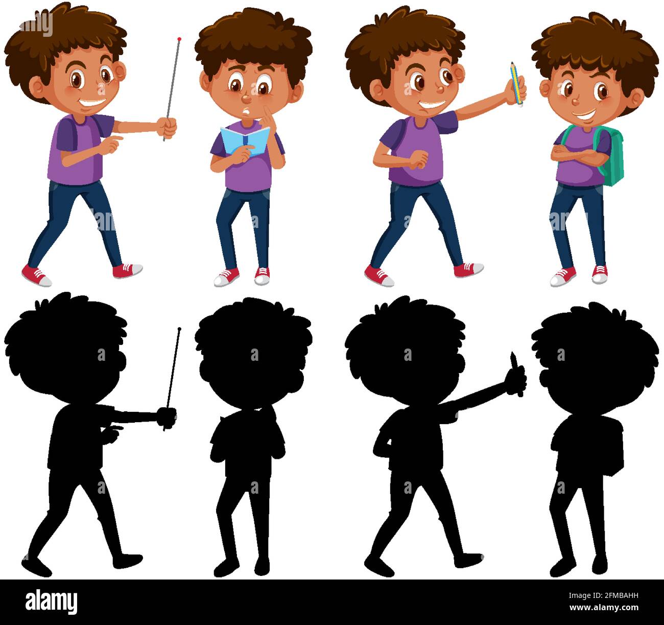 Set of a boy cartoon character in different positions with its ...