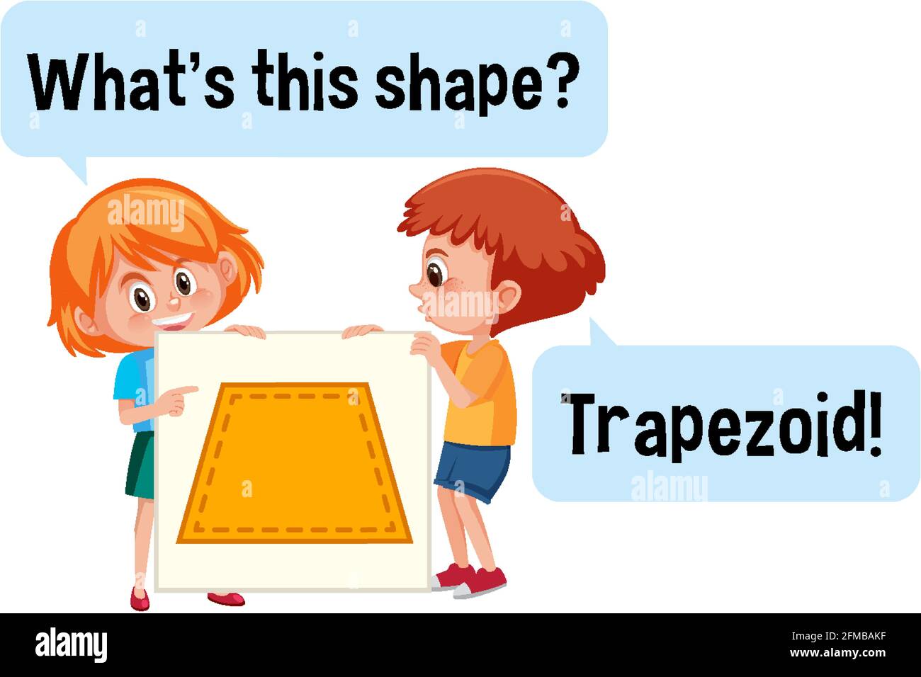Kids holding trapezoid shape banner with What's this shape font ...