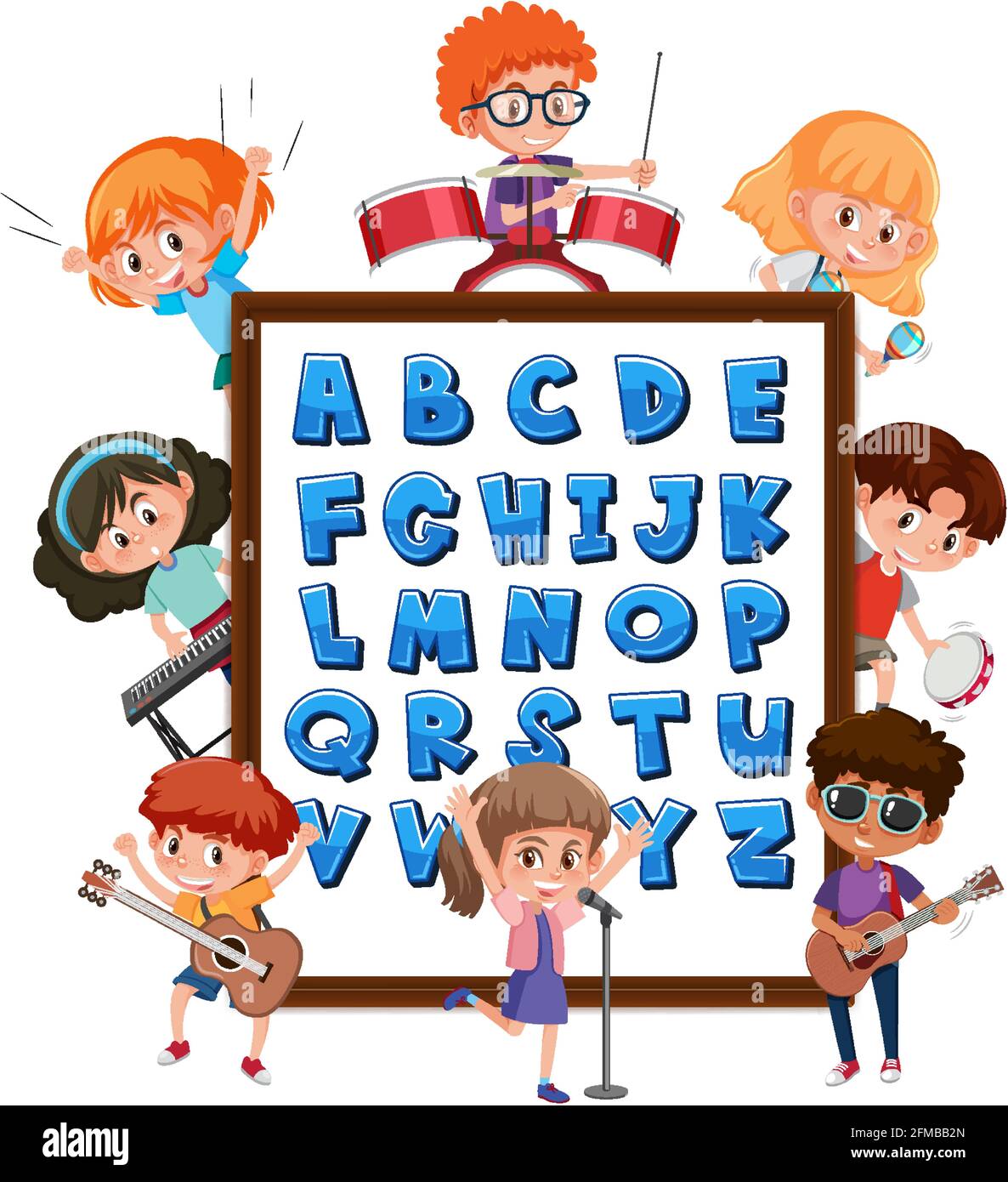 A-Z Alphabet board with many kids doing different activities ...