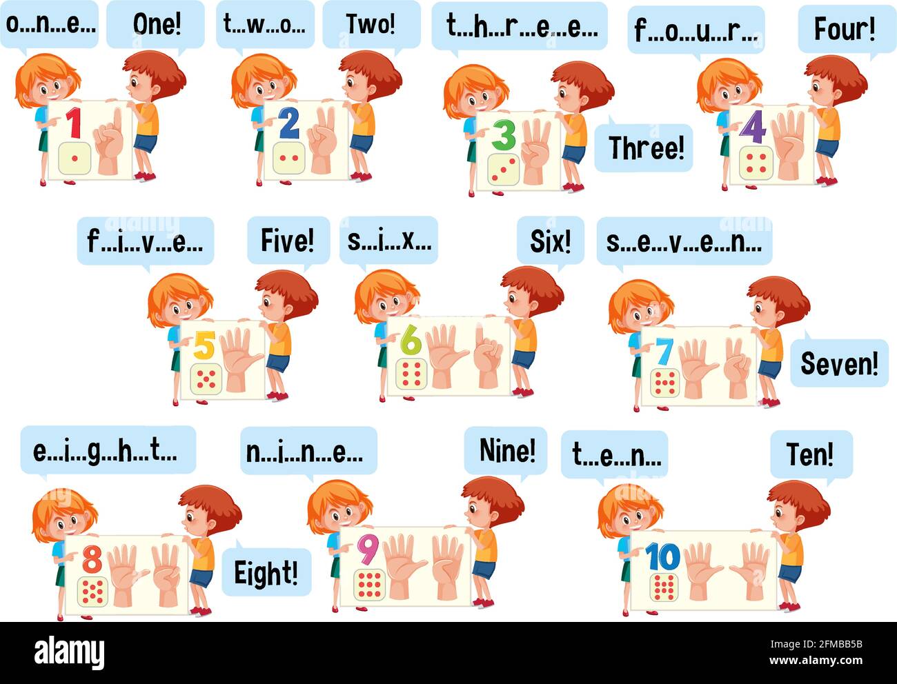 Cartoon character of many kids spelling the number 1-10 illustration ...