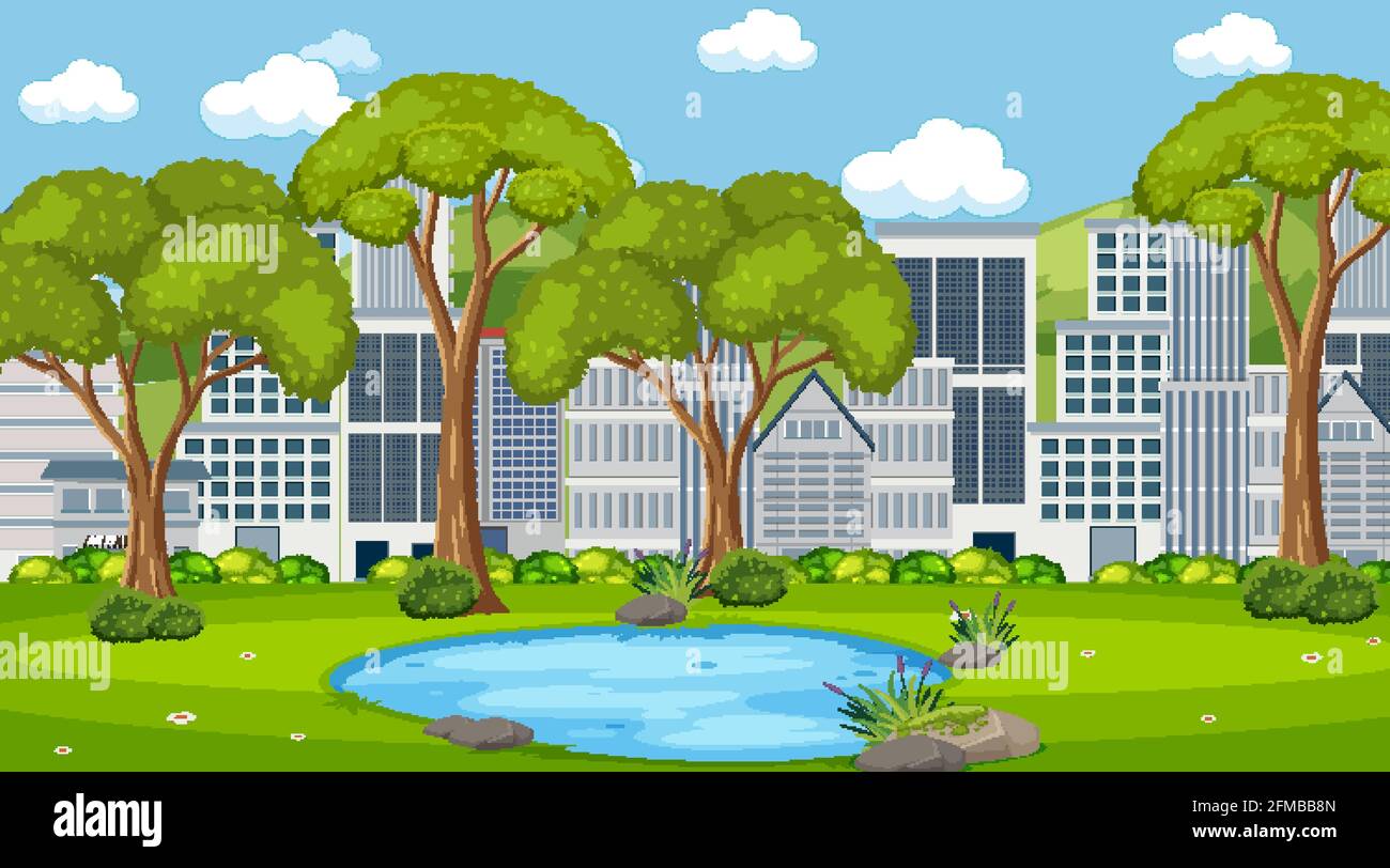 Empty park in the city scene at day time illustration Stock Vector ...