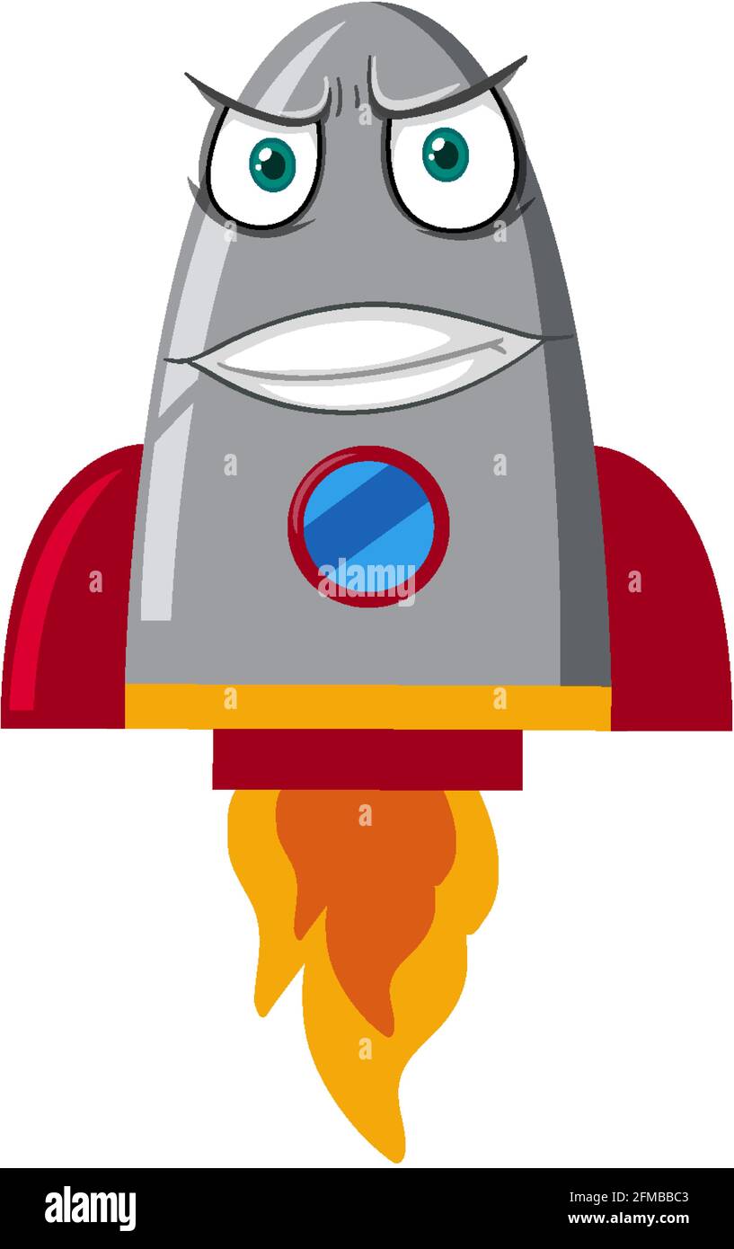 Rocketship cartoon with angry face on white background illustration ...