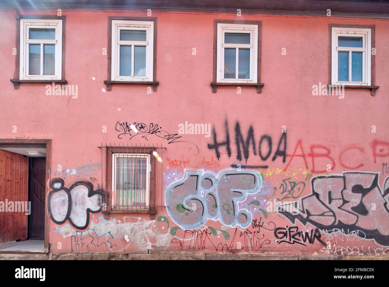 House facade, graffiti, front door, house entrance, window, old town ...