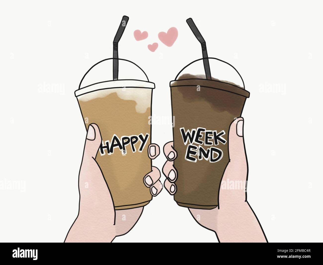 Happy weekend ice coffee cup illustration Stock Photo - Alamy