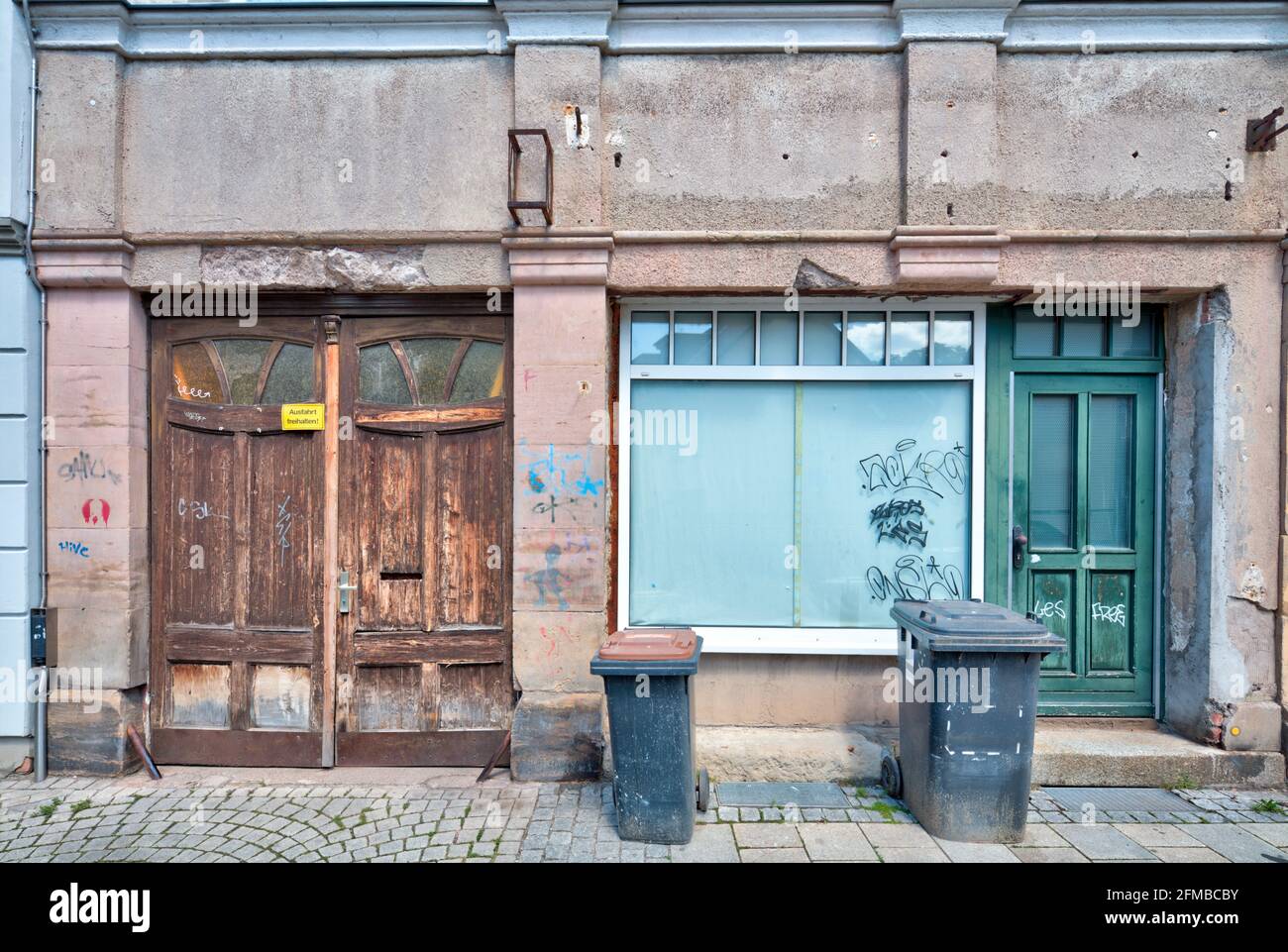House facade, graffiti, front door, house entrance, window, old town ...