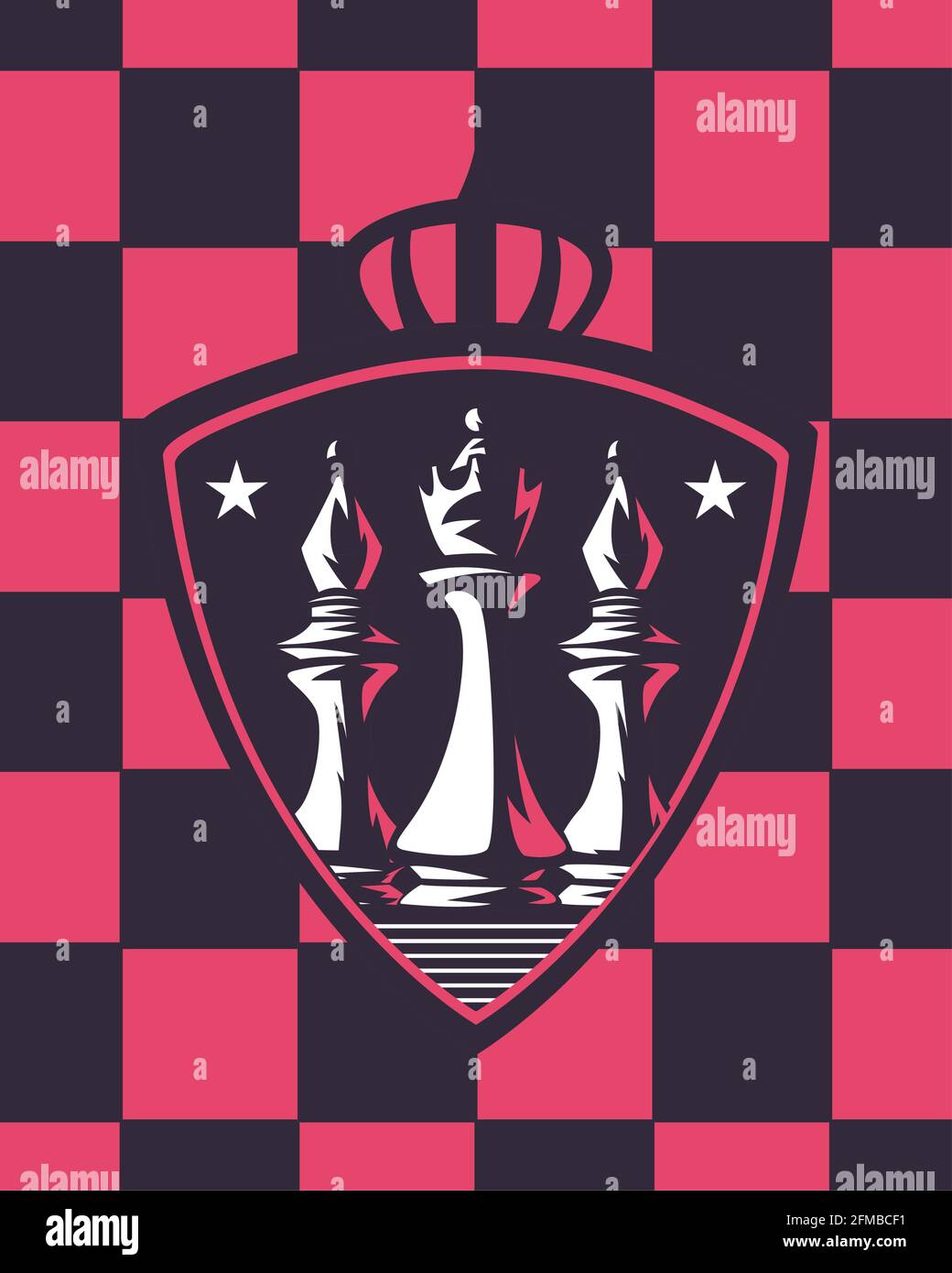 King and bishop chess pieces in shield on squared background Stock ...