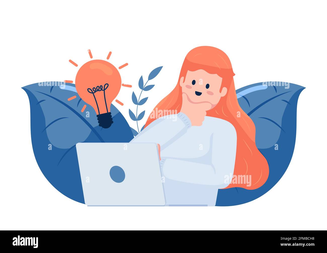 Cute Freelance Girl Have a New Idea While Working with Laptop. Business ...