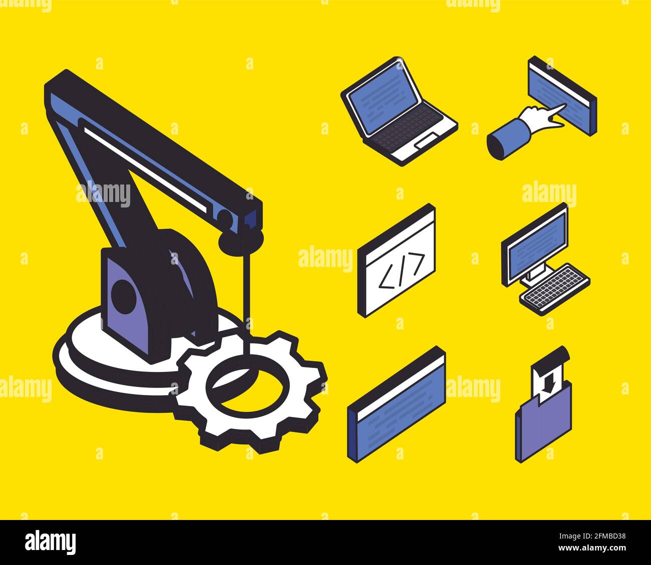 Isometric web development and technology symbol collection Stock Vector ...
