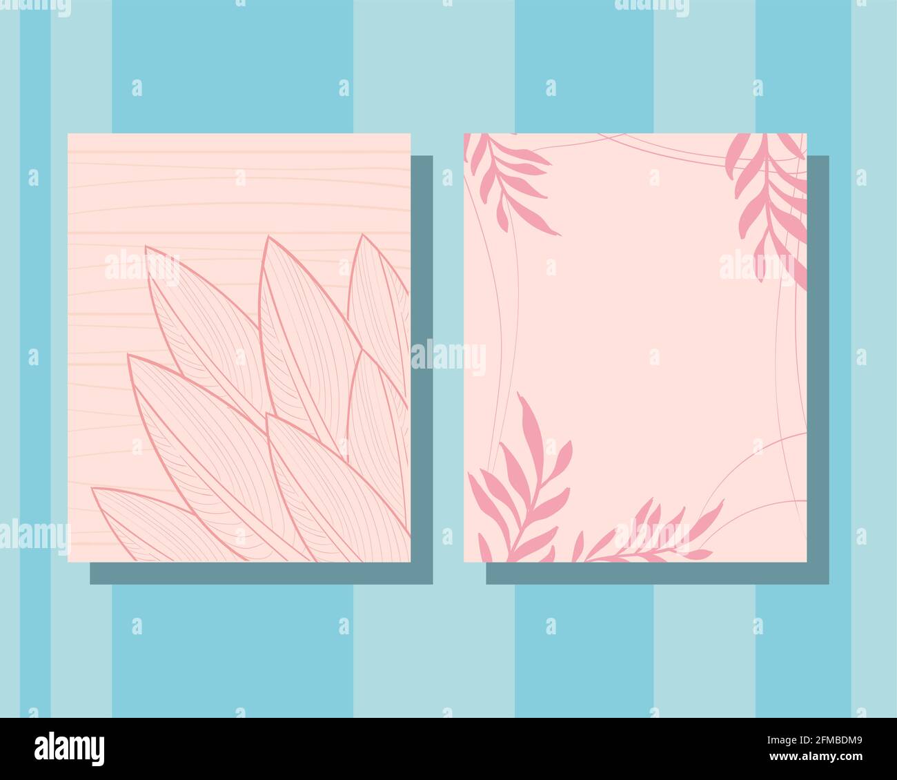 Two wedding and elegant cards with leaves and flowers Stock Vector ...