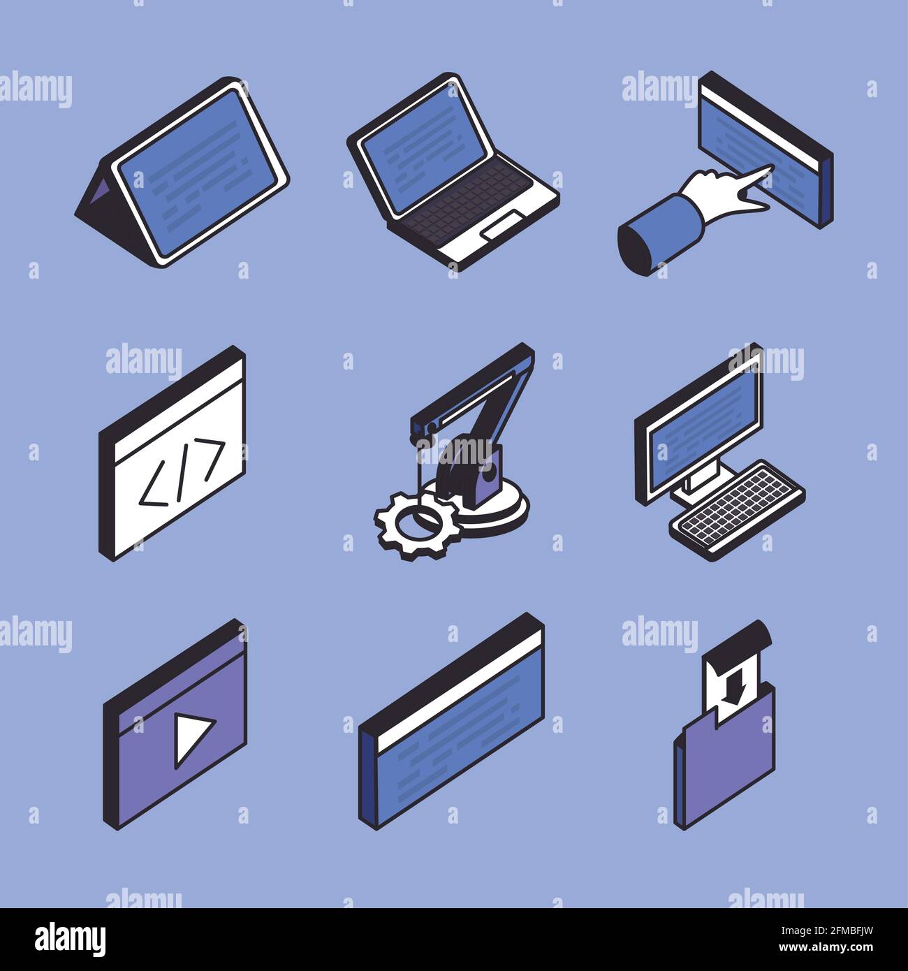 Isometric web development and technology symbol set Stock Vector Image ...