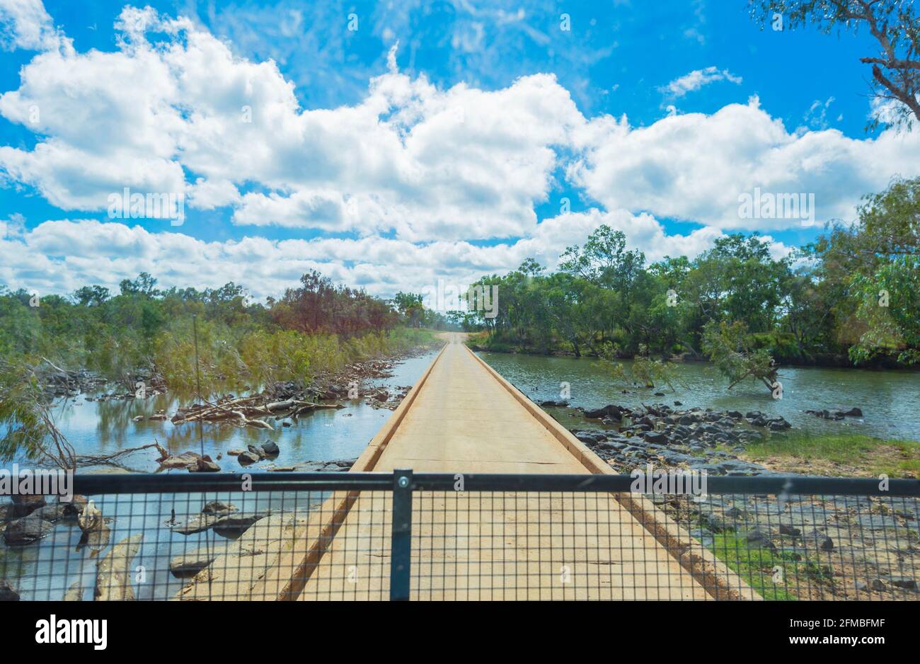 View of Einasleigh River crossing from inside a vehicle, Einasleigh ...