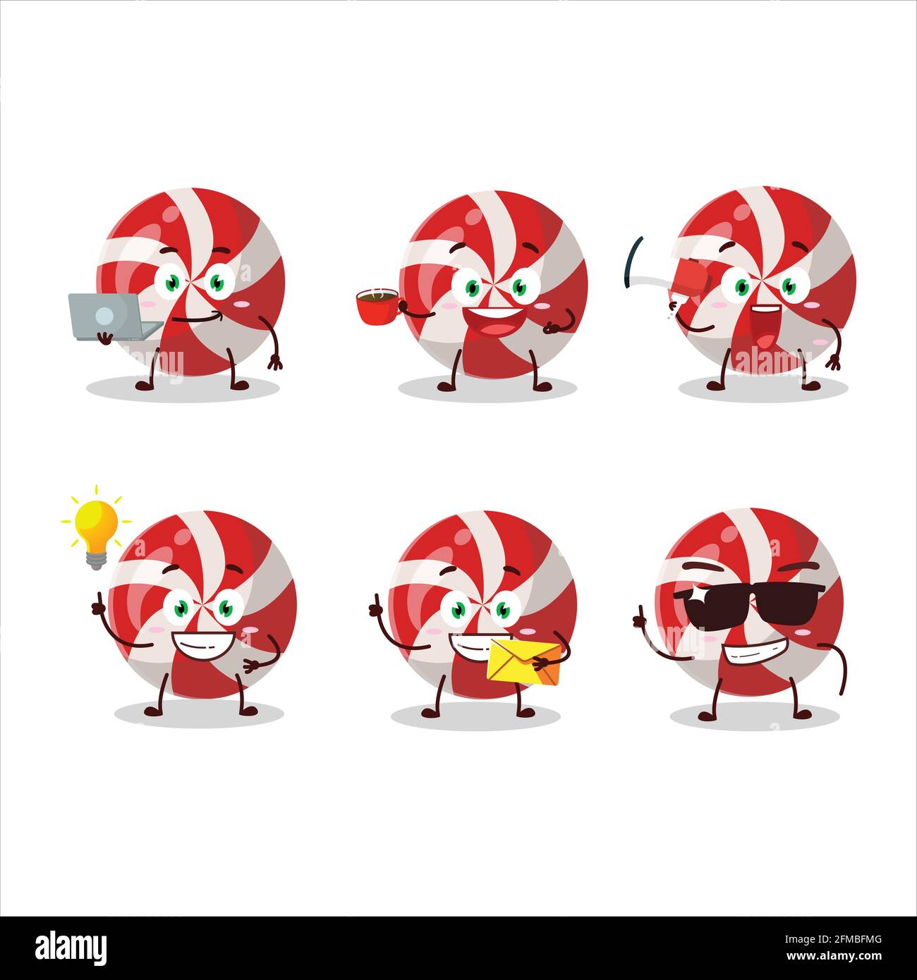 Red candy cartoon character with various types of business emoticons ...