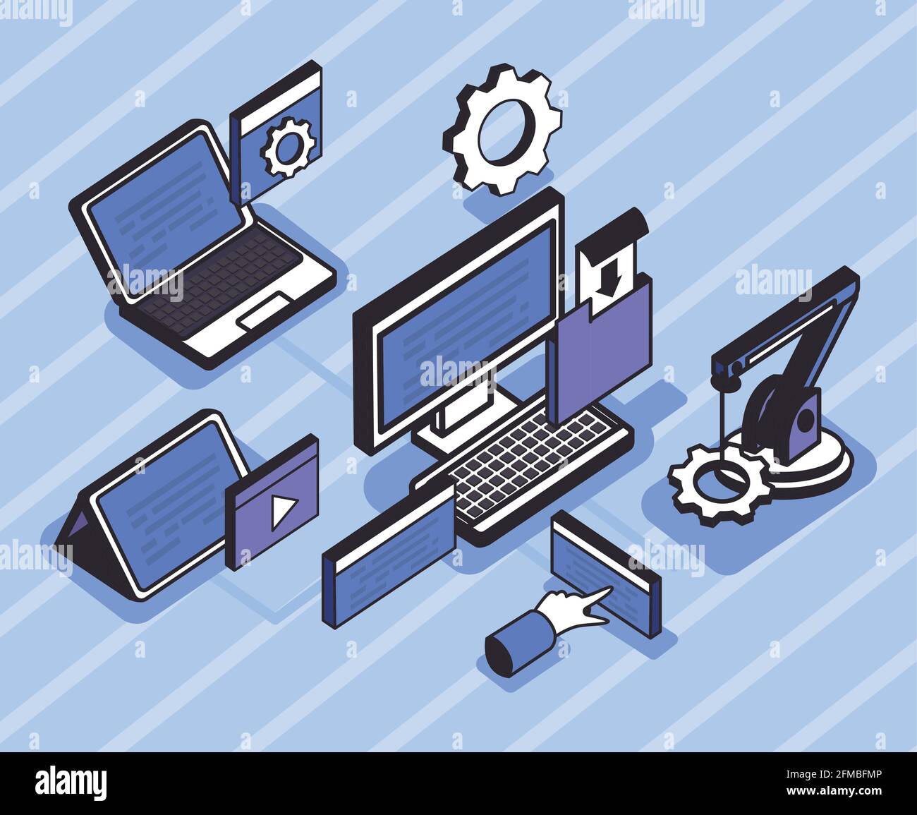 Isometric web development and technology symbol group Stock Vector ...
