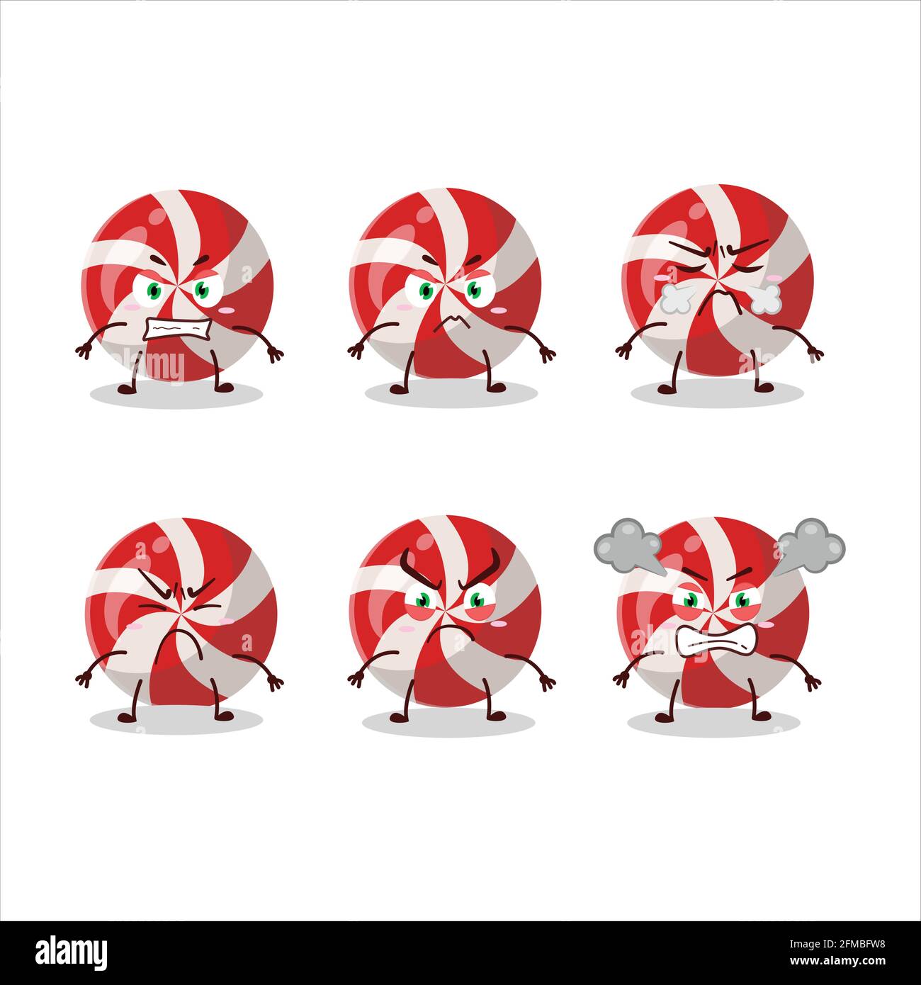 Red candy cartoon character with various angry expressions. Vector ...