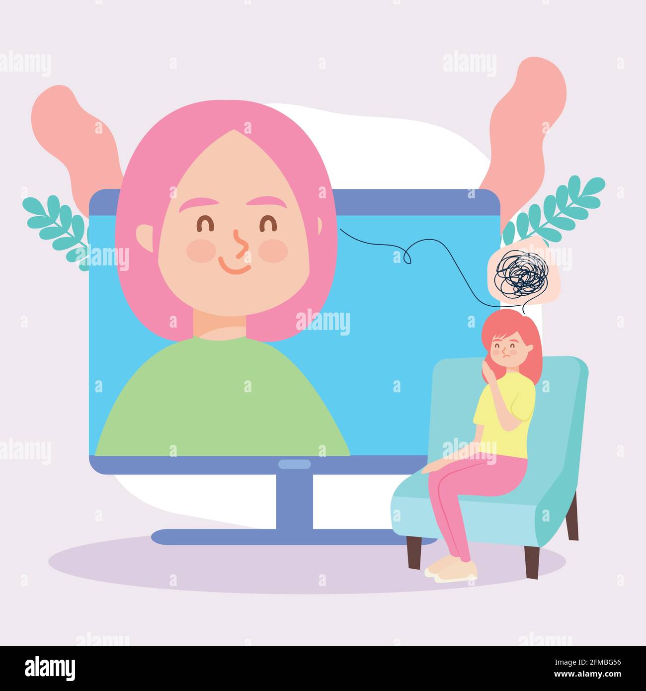 Girl on chair with computer of virtual therapy Stock Vector Image & Art ...