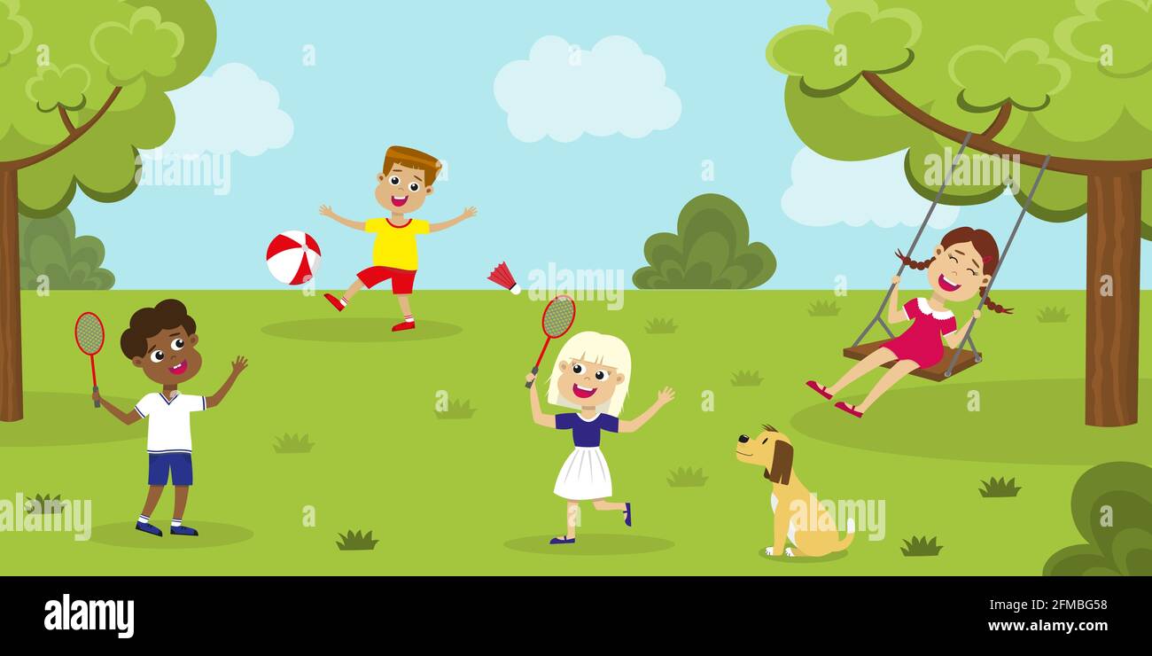 Kids Playing Outside Cartoon