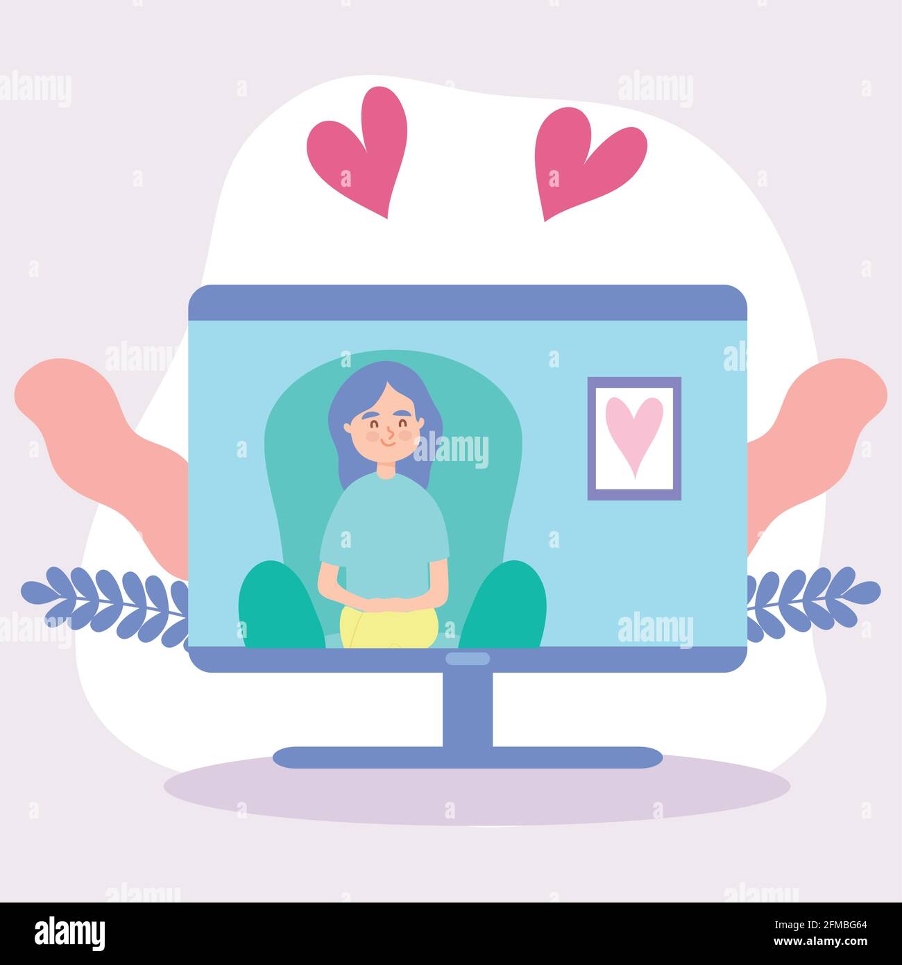 Woman in computer in video conference of virtual therapy Stock Vector ...