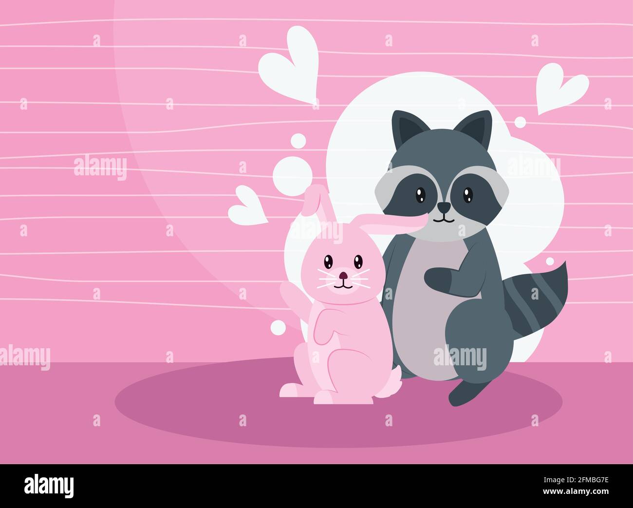 Cute rabbit and raccoon cartoon on pink background Stock Vector Image ...