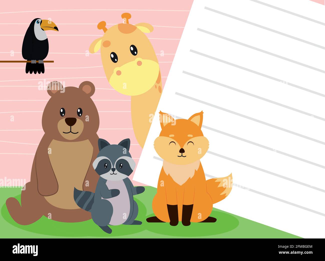 Cute bear and animals cartoons with paper note Stock Vector Image & Art ...