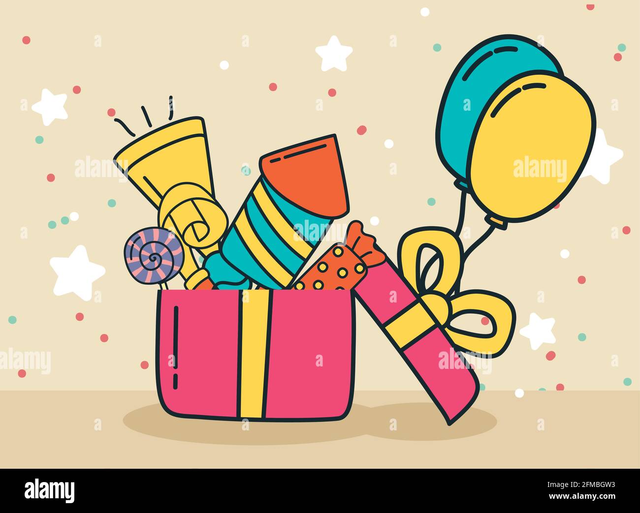 happy birthday firework inside gift with balloons Stock Vector Image ...