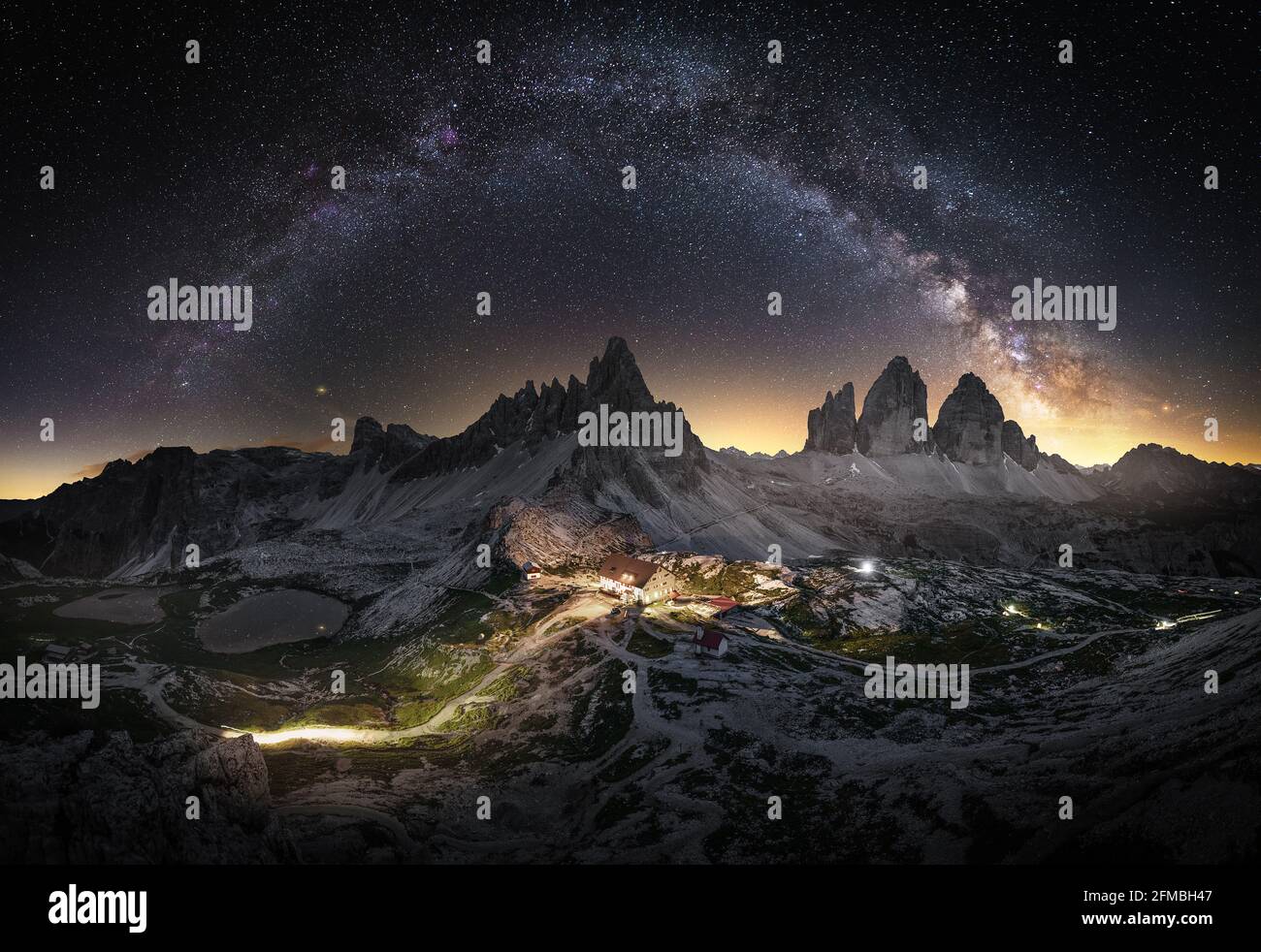 Milky Way over the world famous Three Peaks in the Dolomites, Italy ...