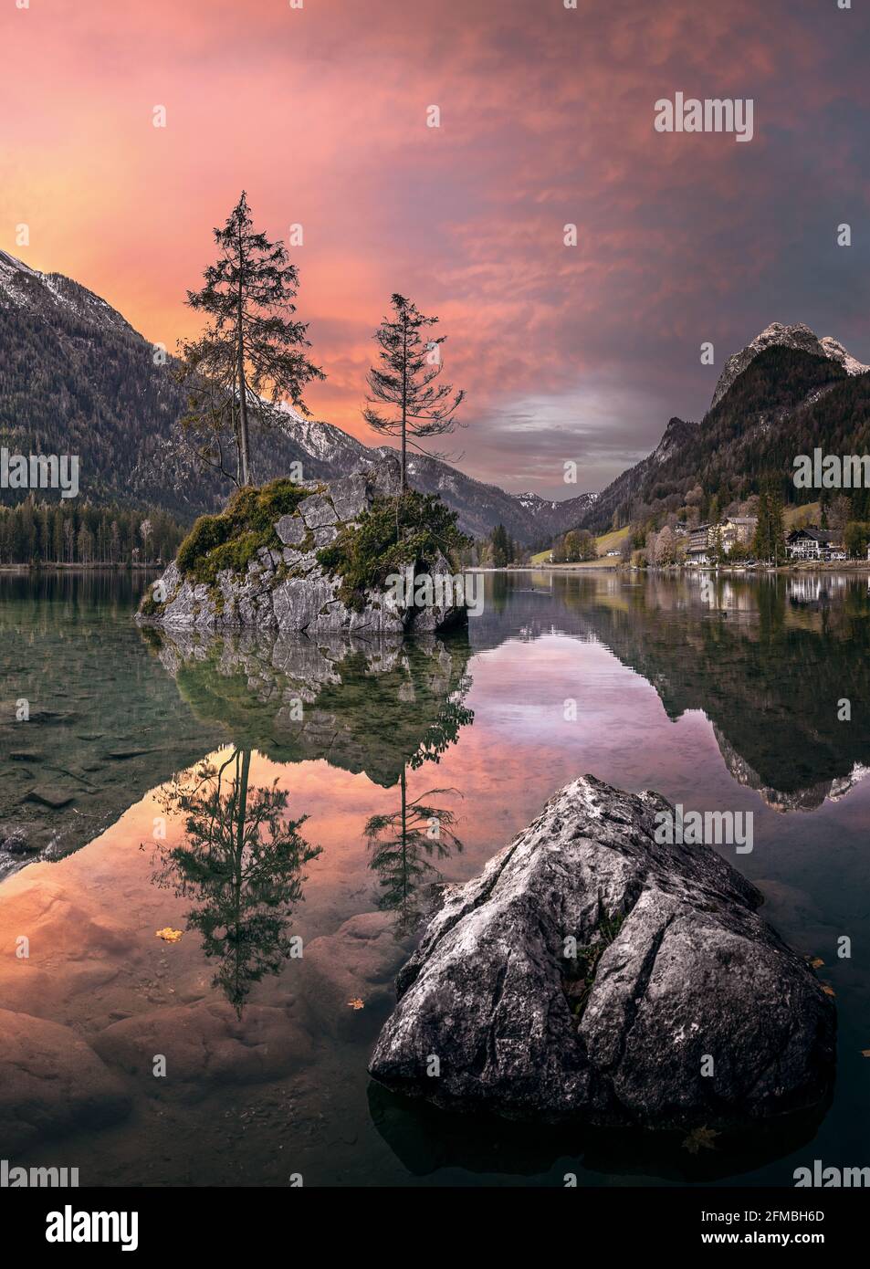 Sunrise at the idyllic Hintersee in Germany Stock Photo - Alamy