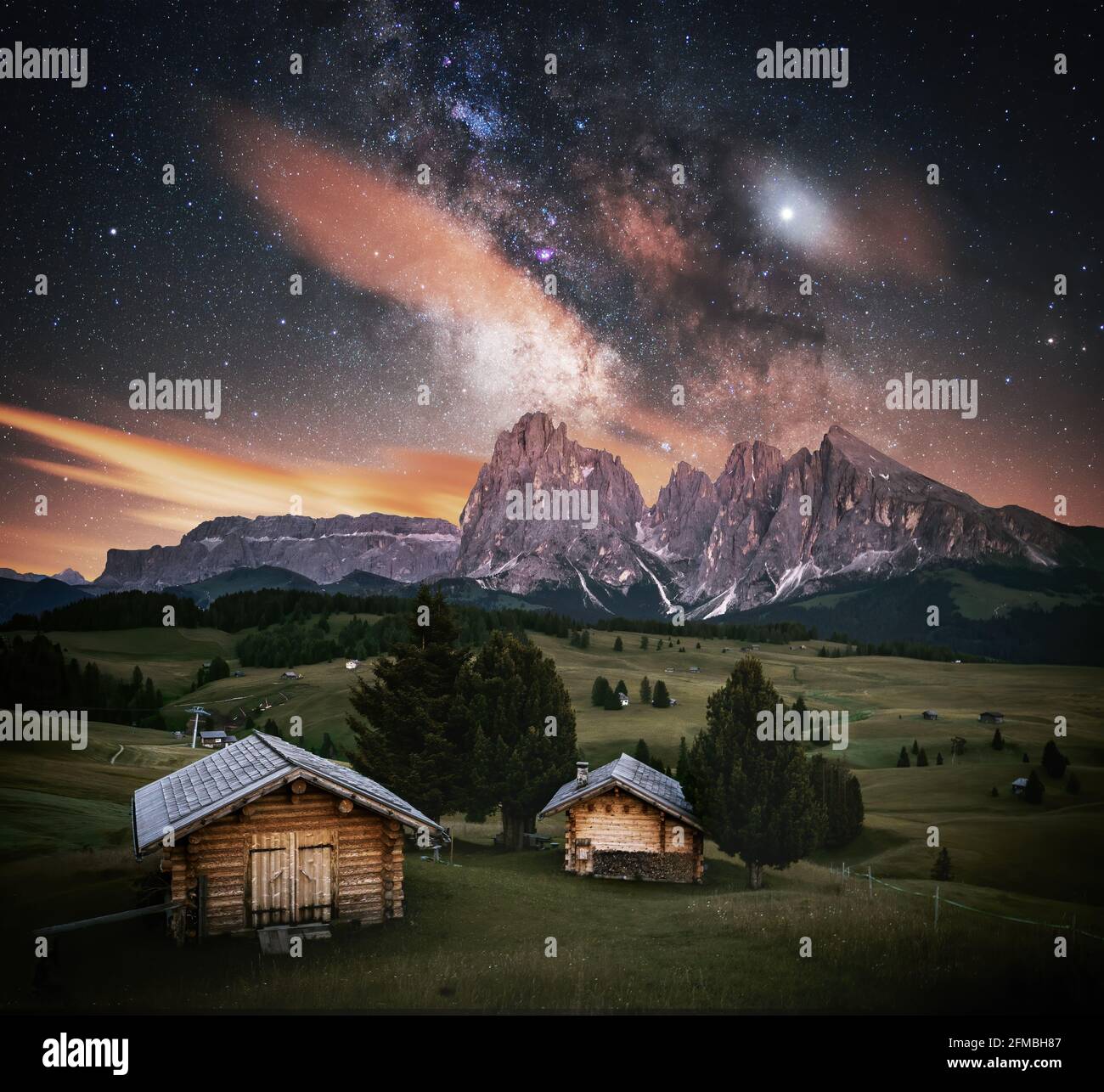 Milky Way Center above the Alpe di Siusi in the Dolomites, Italy Stock ...