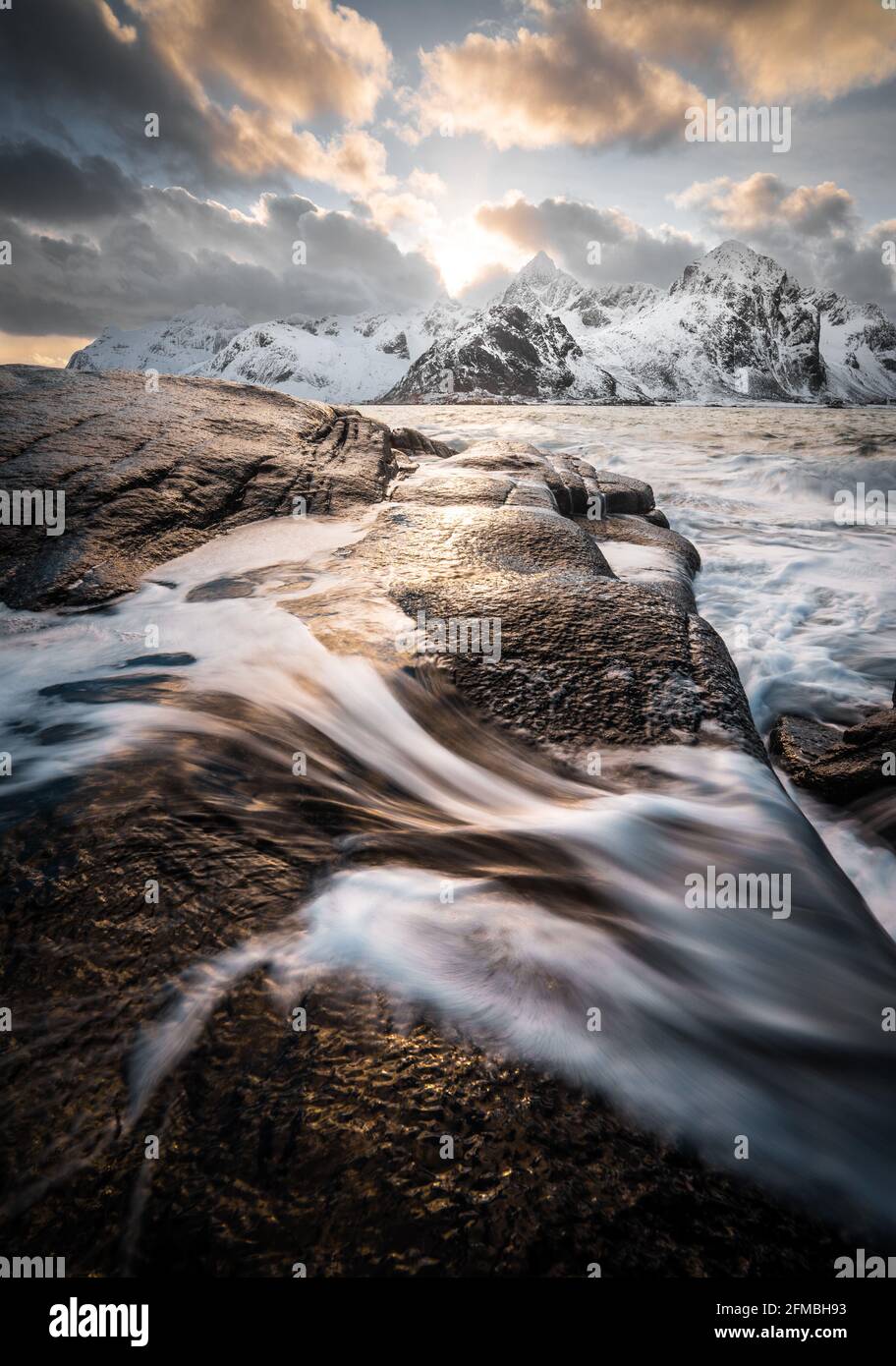 The Vareid beach in Lofoten, Norway at sunset Stock Photo - Alamy