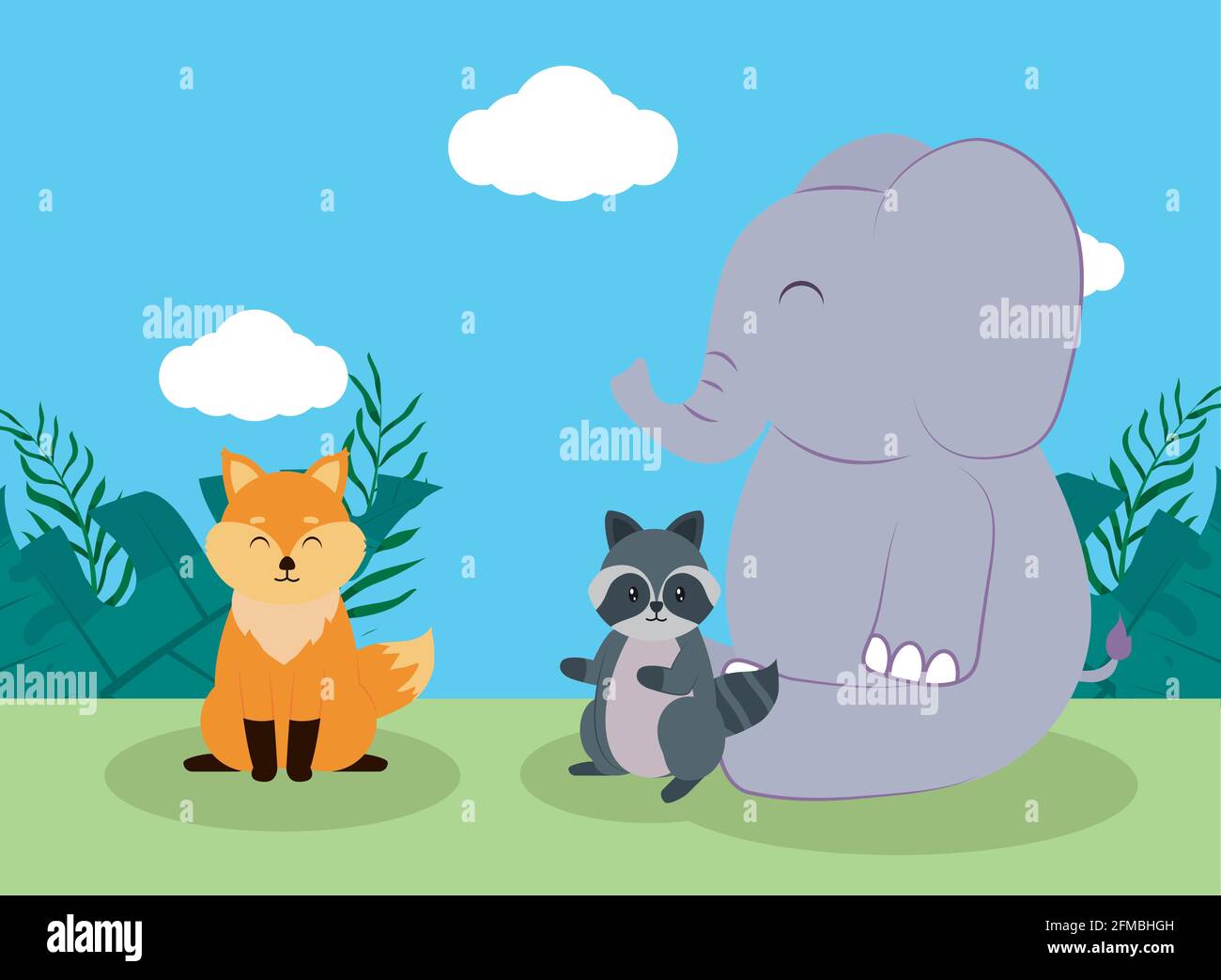 Cute elephant fox and raccoon cartoon Stock Vector Image & Art - Alamy