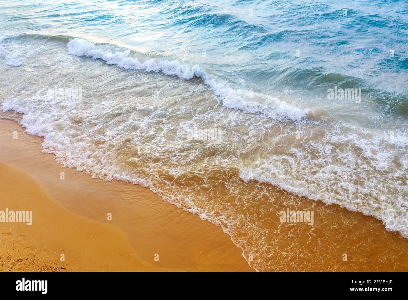 Seascape, sandy beach, sand and water, top view, abstract nature ...