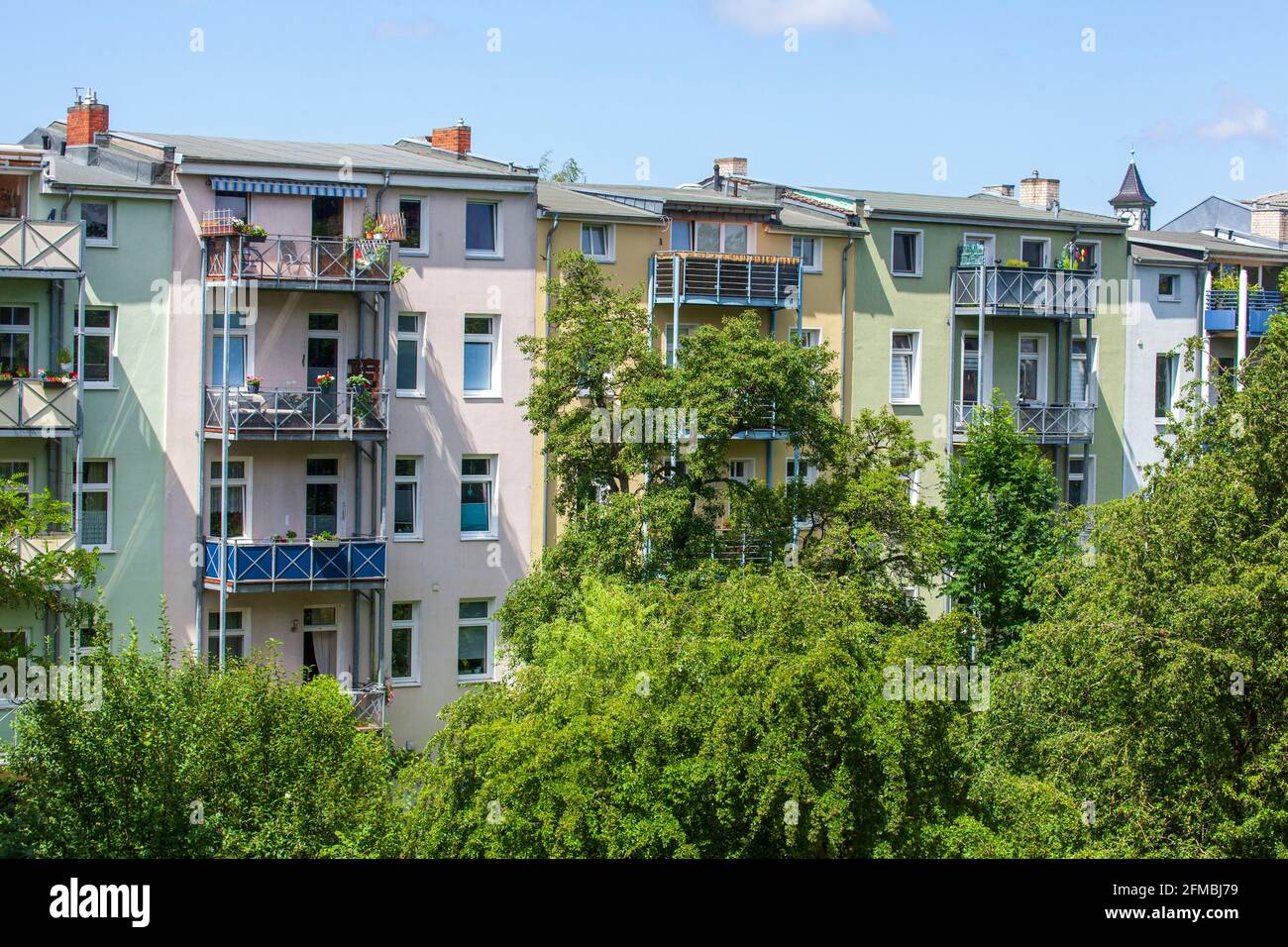 Old residential buildings, row houses, rear view, Rostock, Mecklenburg ...