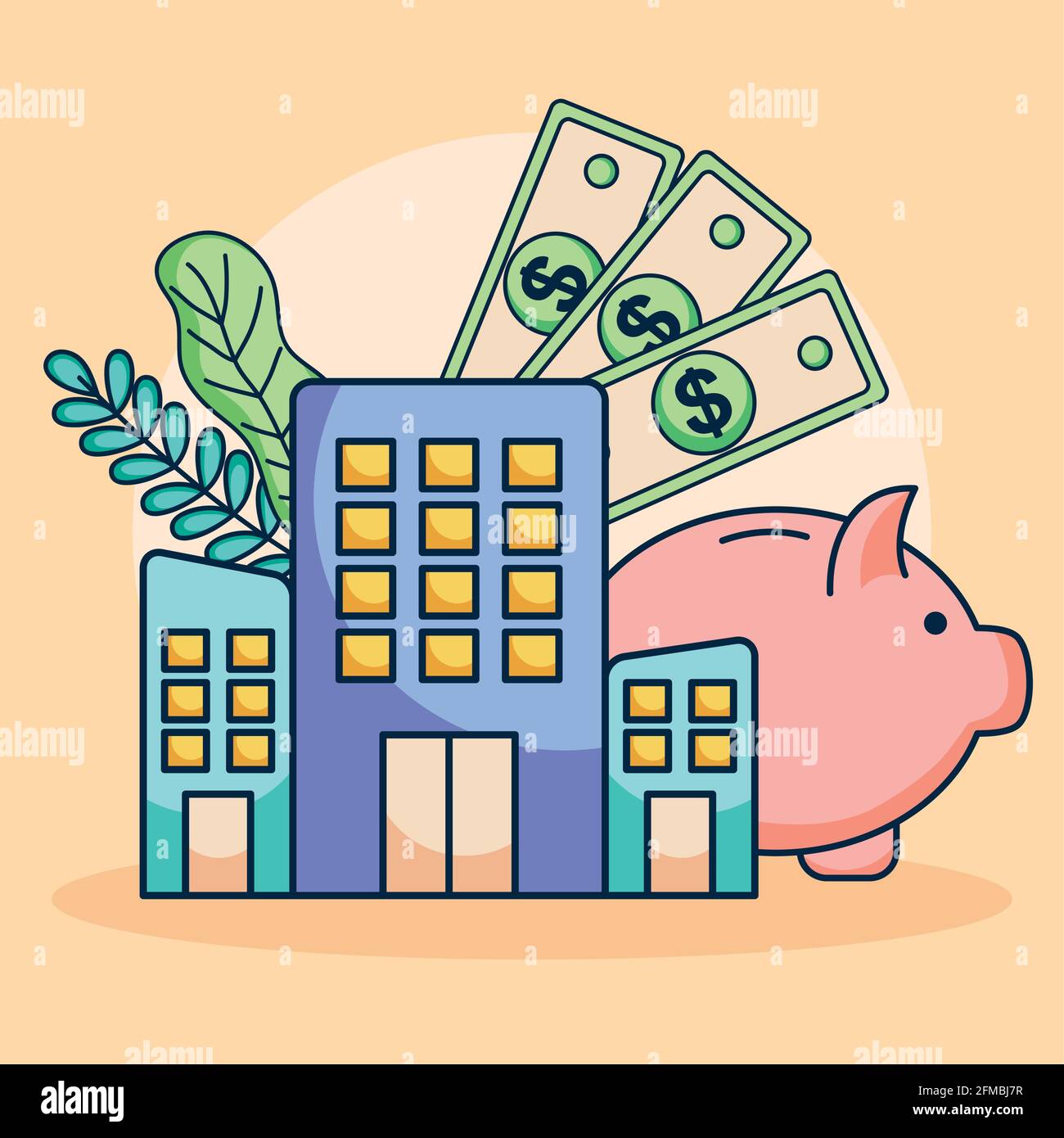 Piggy bank saving money bills Stock Vector Images - Alamy