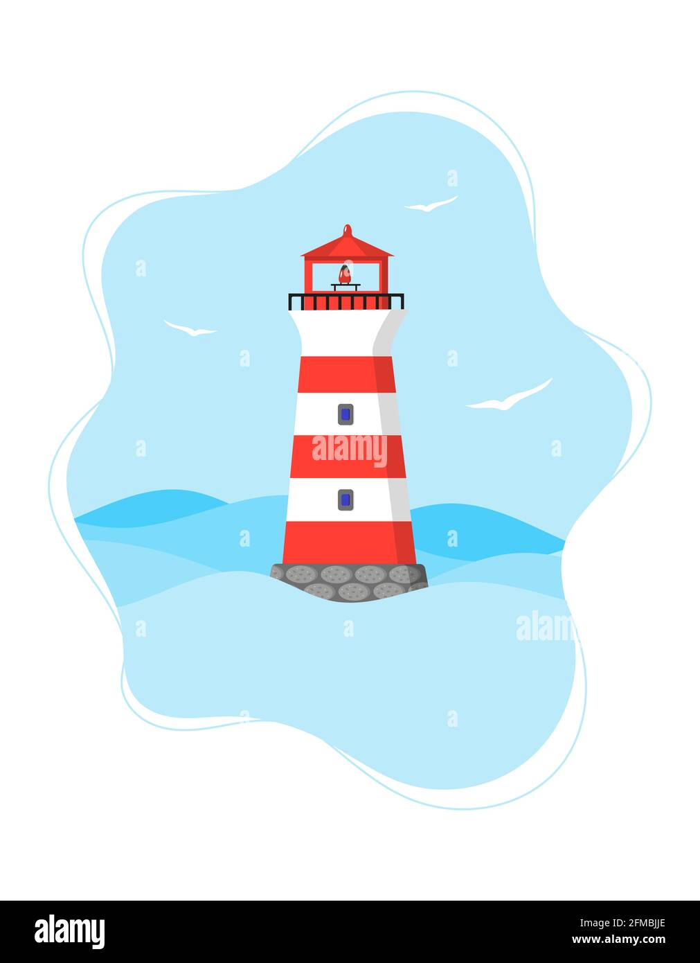 Red lighthouse. Vertical banner template with seascape and lighthouse ...