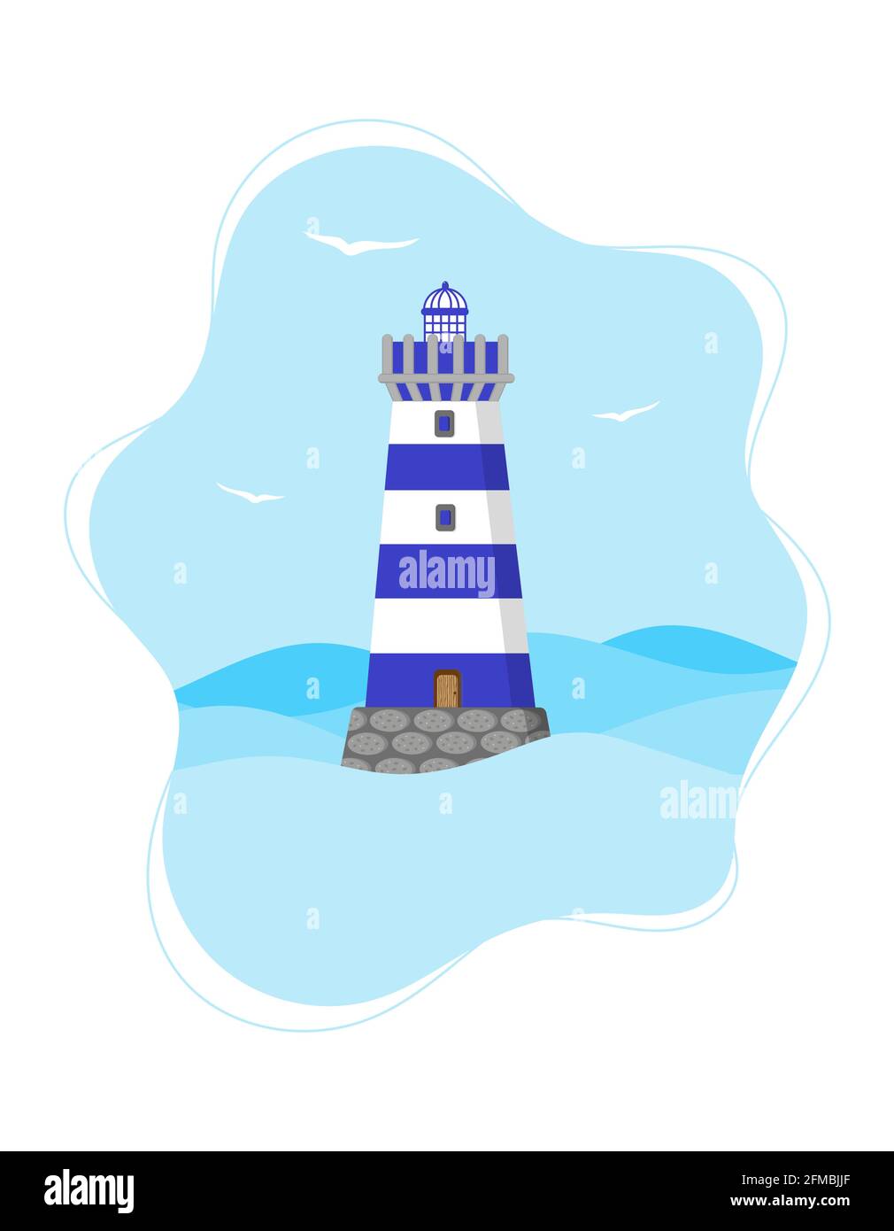 Lighthouse. Vertical banner template with seascape and lighthouse ...