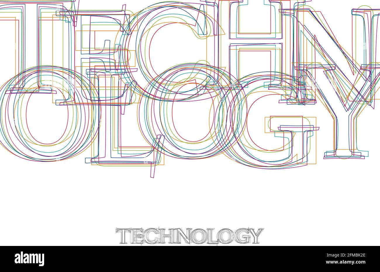 Vector word Technology, made with colorful lines in confusion Stock ...