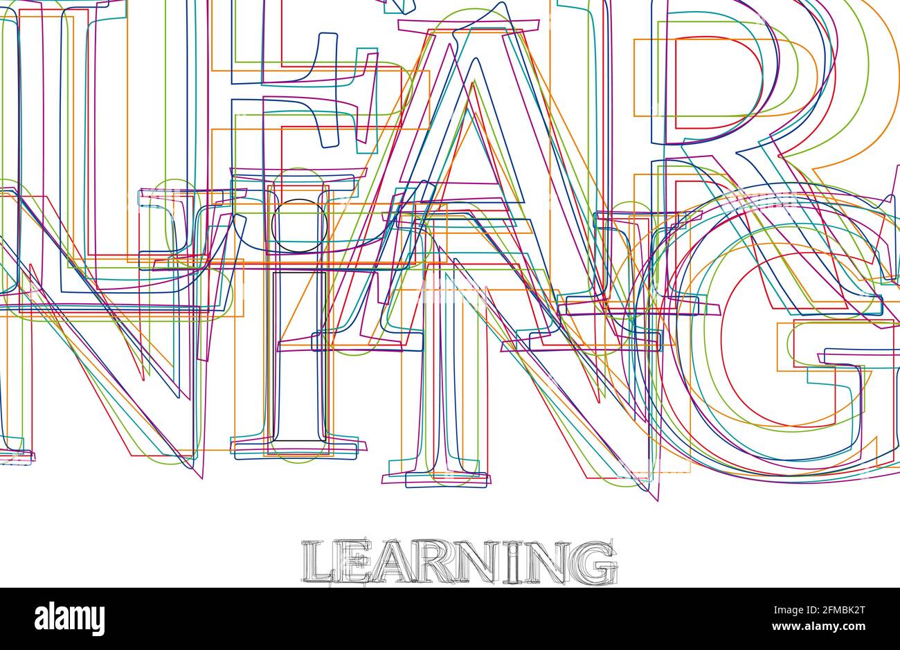 Vector word Learning, made with colorful lines in confusion Stock ...