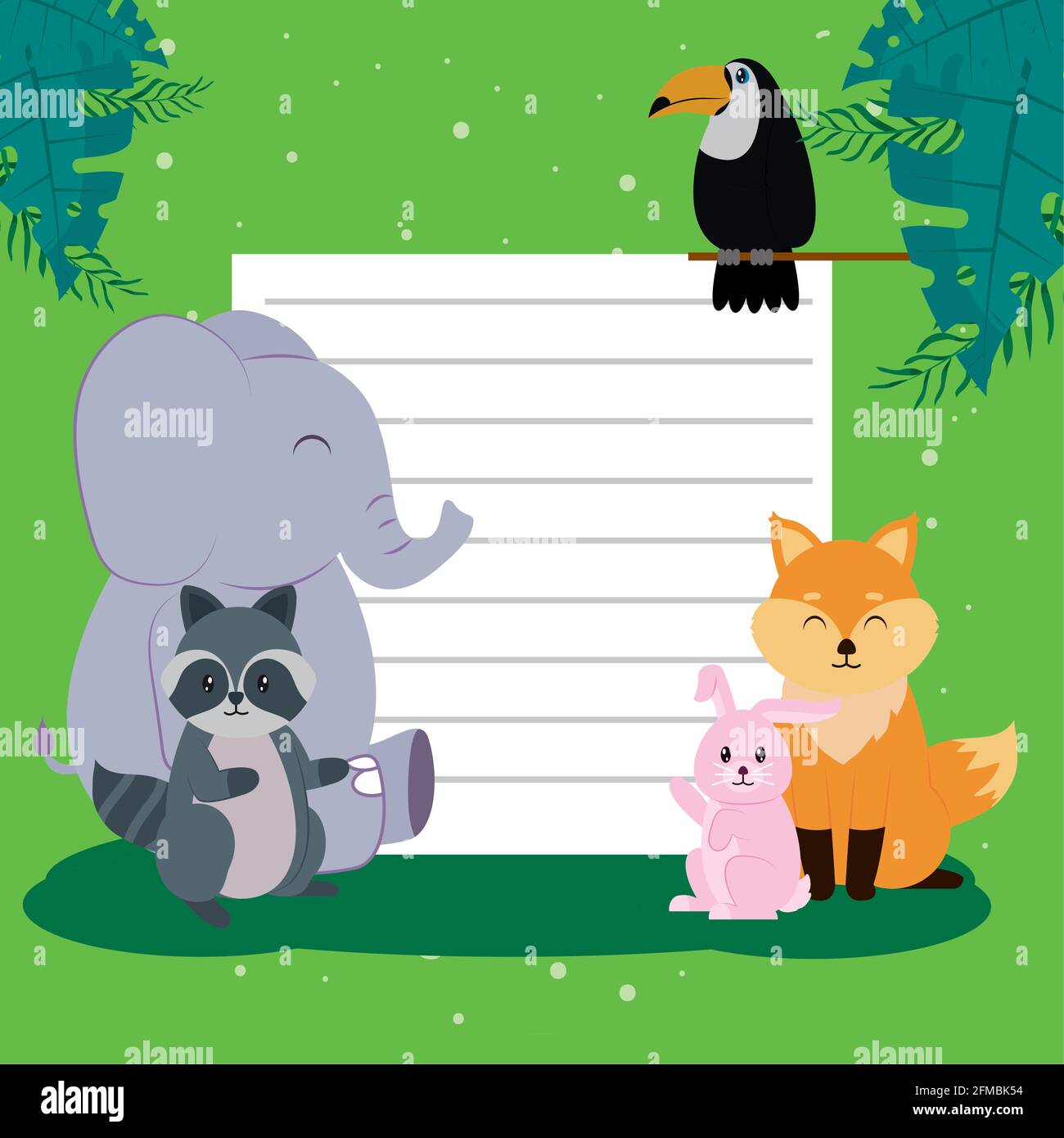 Cute elephant and animals cartoons with paper note Stock Vector Image ...