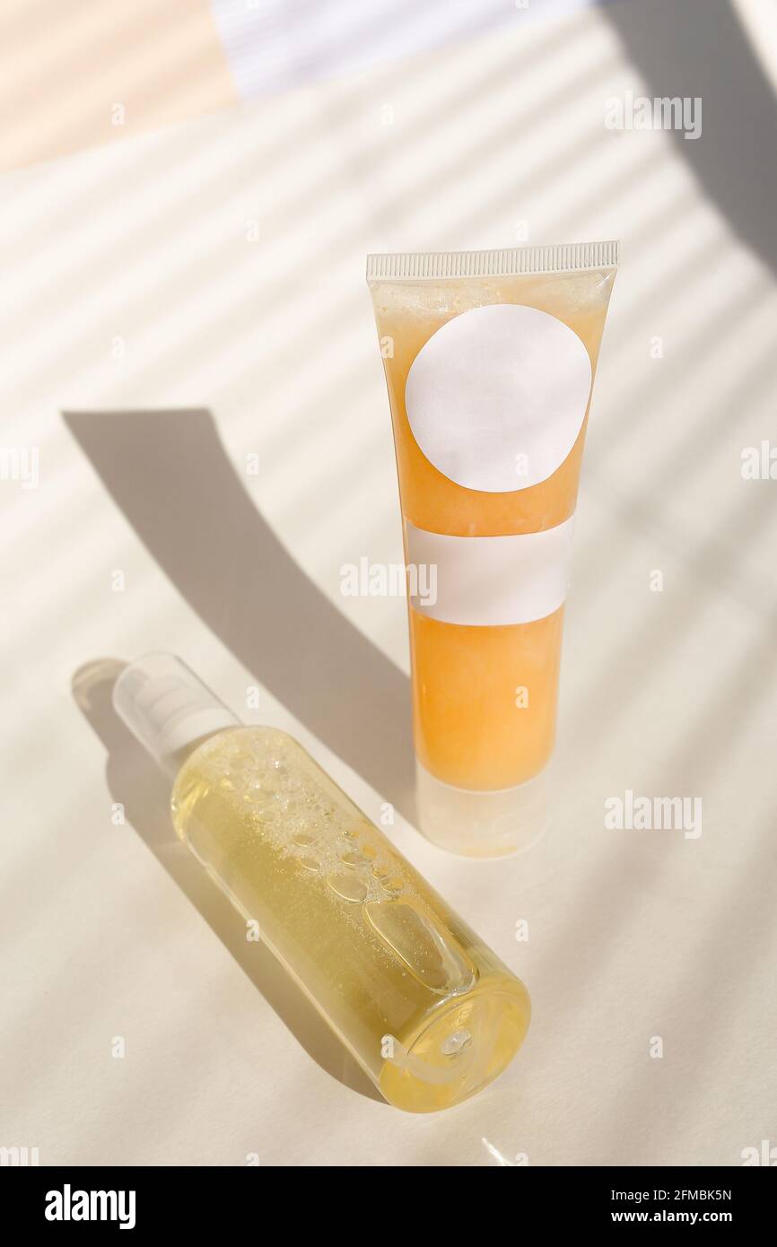 Eco friendly Bottle and tube with natural skincare cosmetics, creams or ...