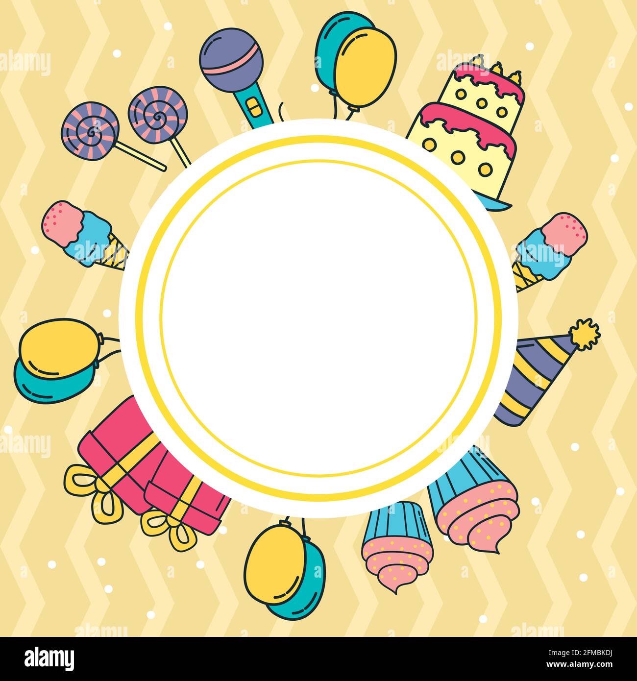 happy birthday circular label with icon set Stock Vector Image & Art ...