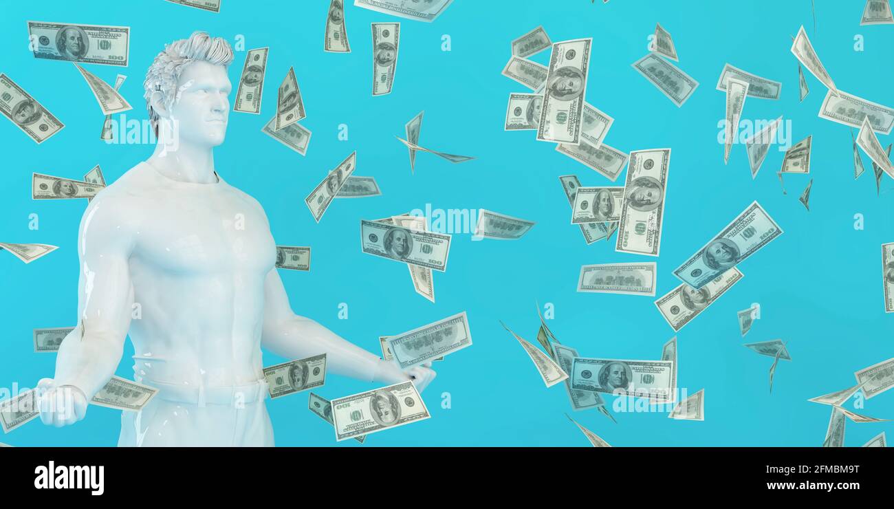 Successful Business Woman with Money Dropping From the Top Stock Photo ...