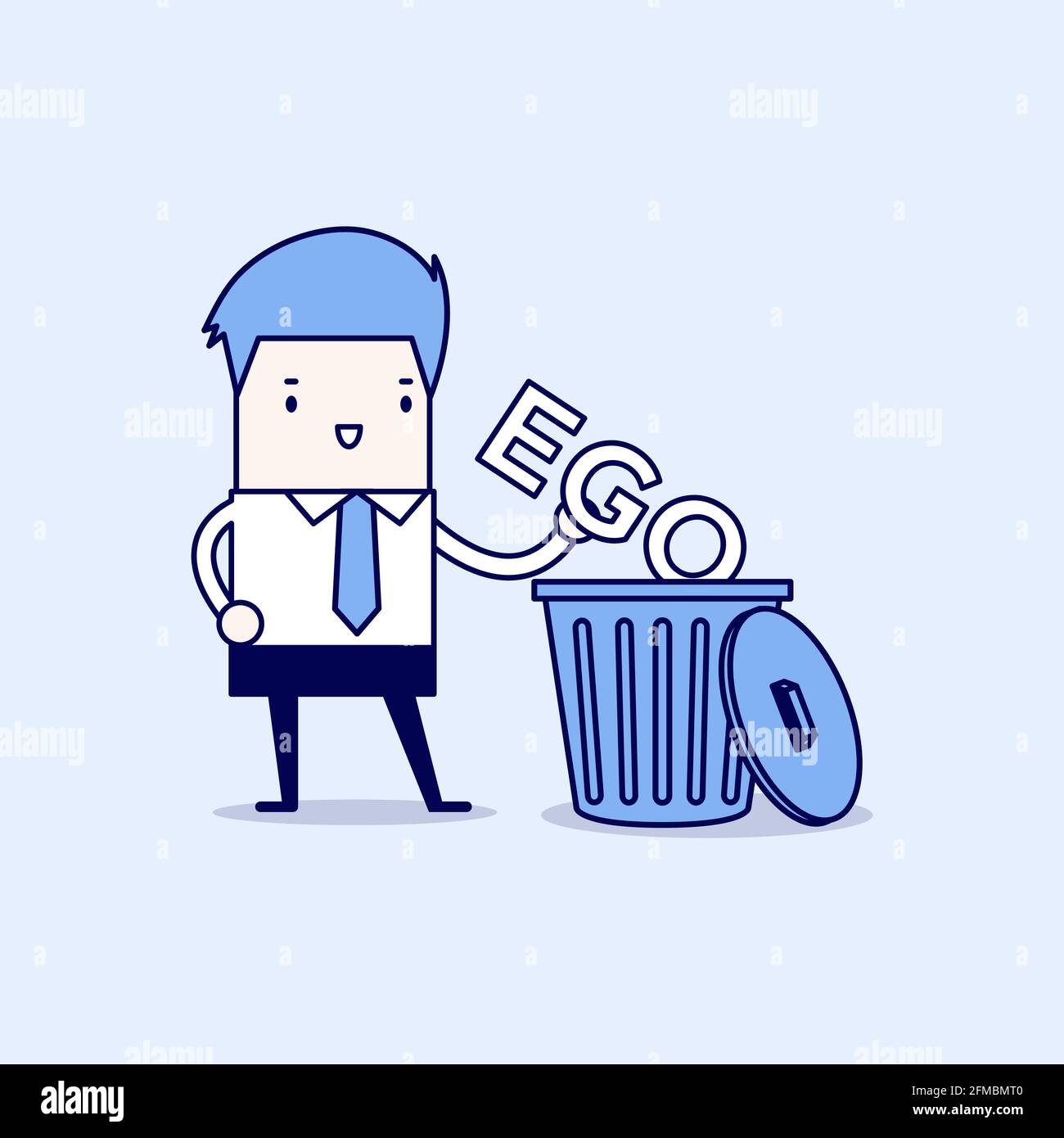 Businessman throw his ego into the trash. Cartoon character thin line ...