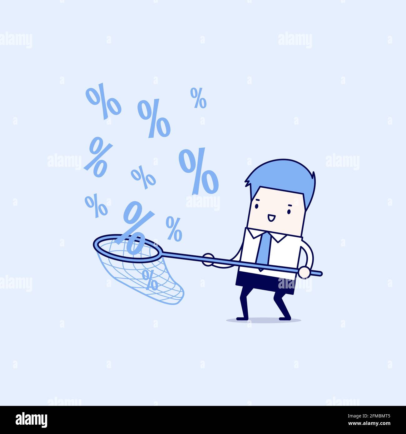 Businessman catching percent signs. Cartoon character thin line style ...