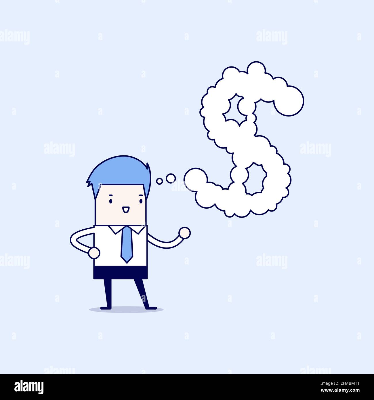 Businessman thinking about money. Cartoon character thin line style ...