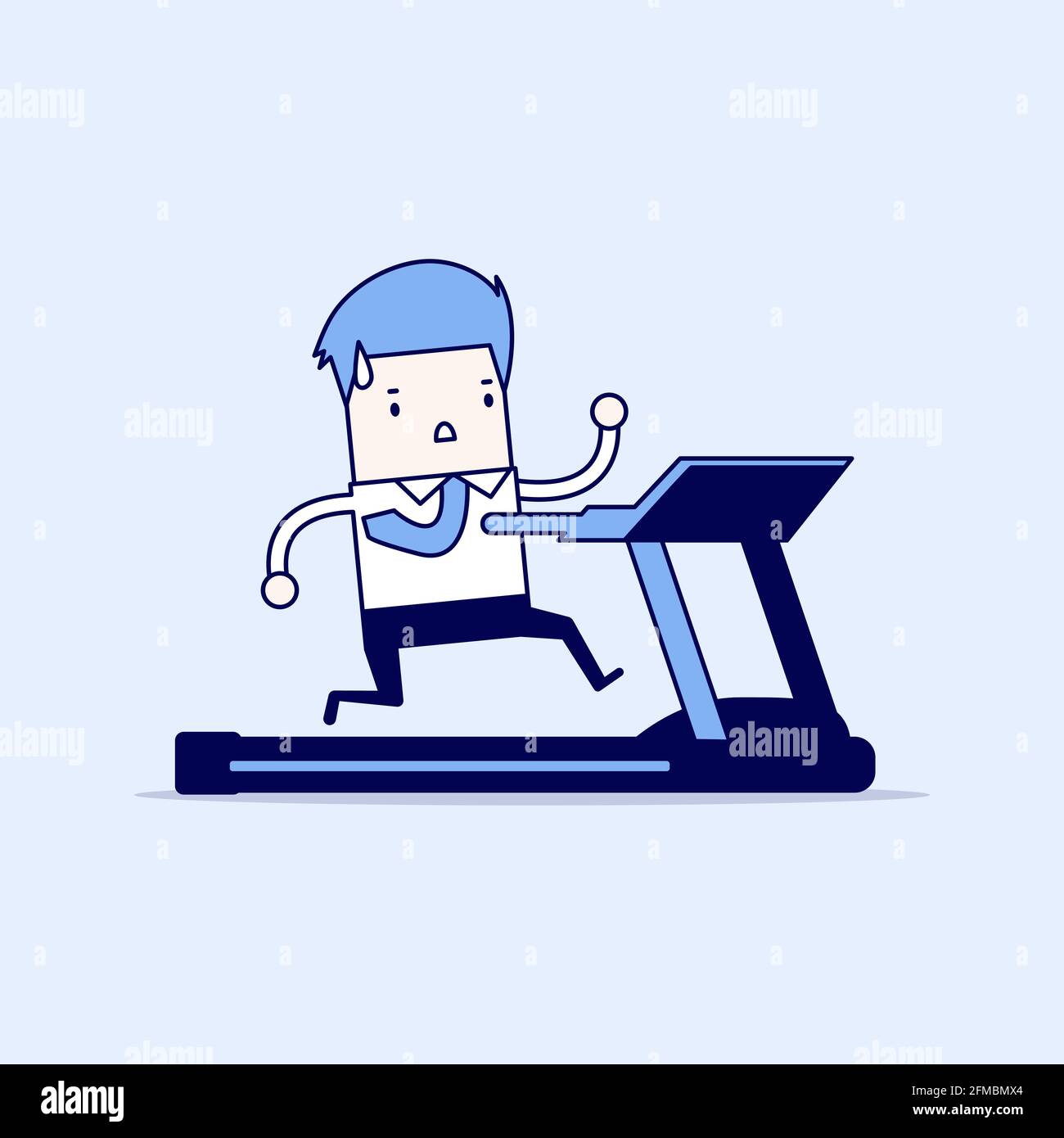 Businessman running on treadmill. Cartoon character thin line style ...