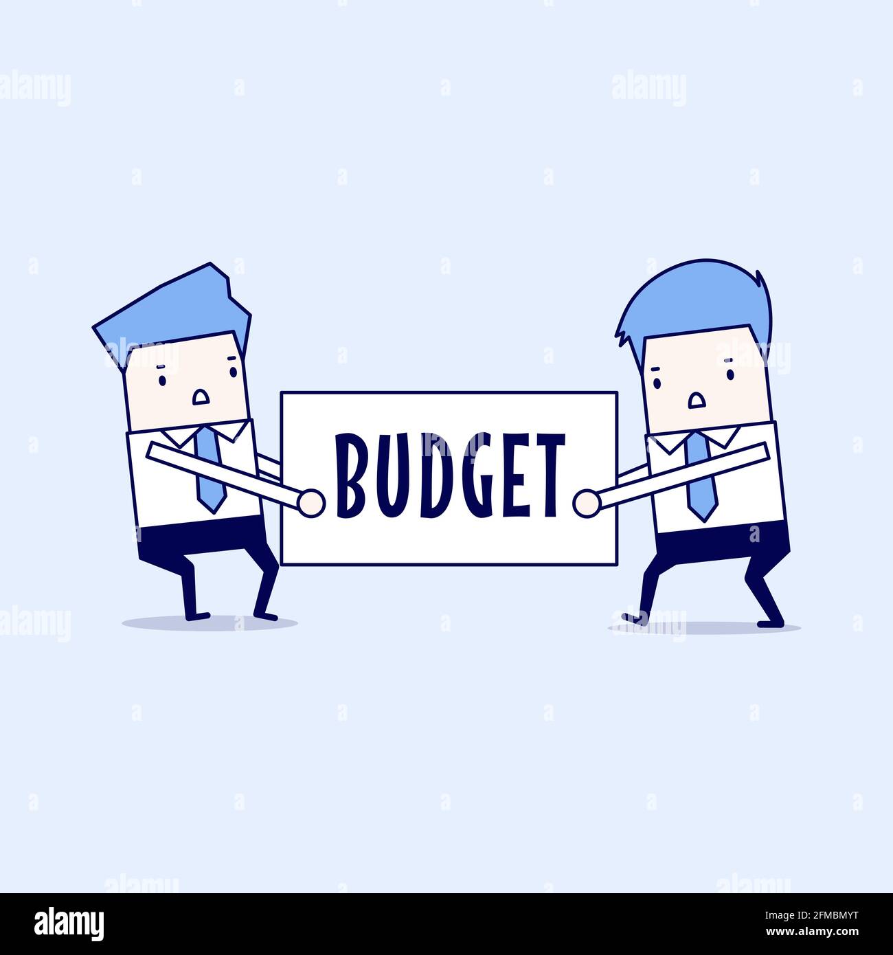 Two businessmen are pulling the budget to each other. Cartoon character ...