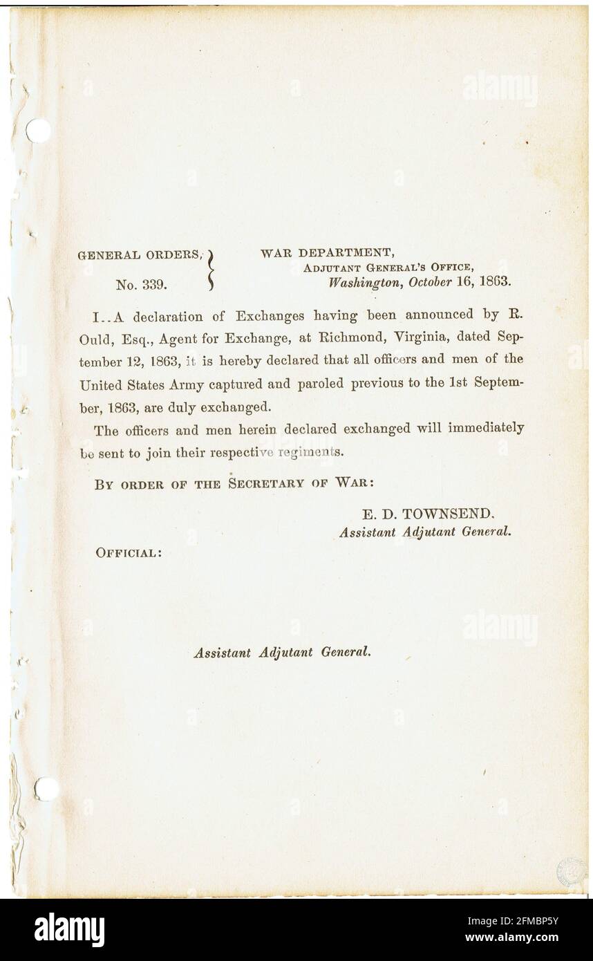 CSA - USA - Civil War - Guerre de Secession general order n°339 du 16 ...