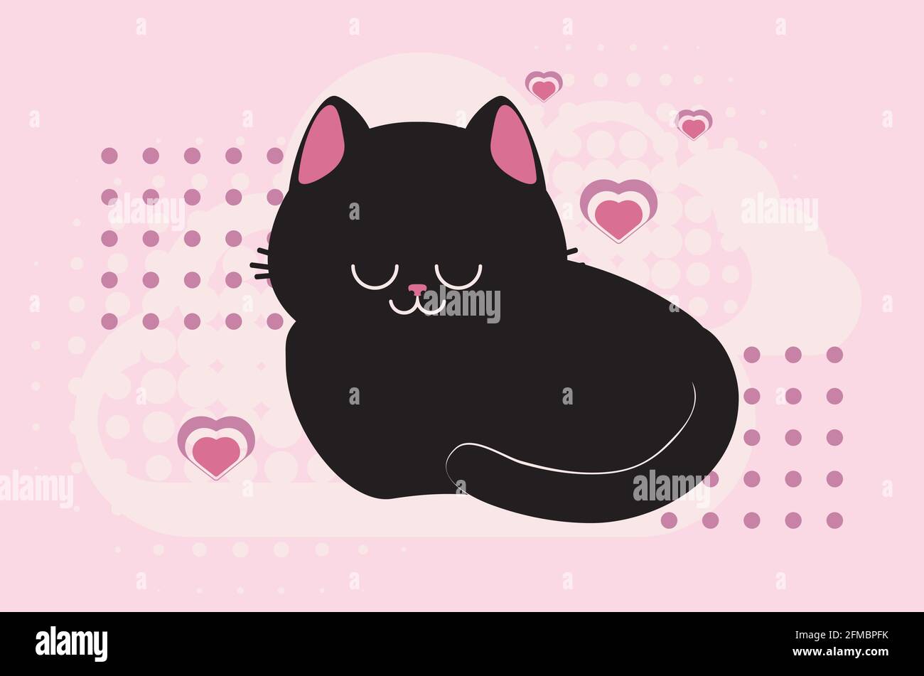 Cute black cat sleeping greeting card design Stock Vector Image & Art ...
