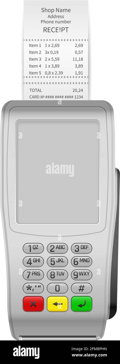 Payment terminal and receipt on a white background Stock Vector Image ...
